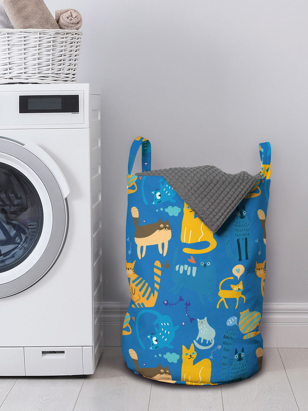 East Urban Home Cat Laundry Bag, Whimsical Kitten Doodle Items, 13" x ...