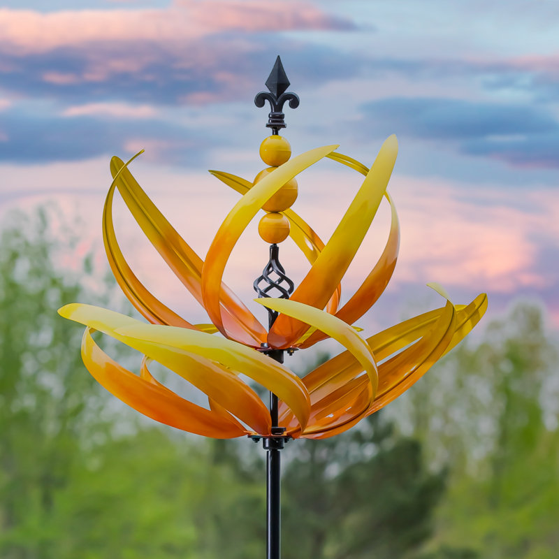 Freeport Park® Hugley 91"H Yellow Lotus Kinetic Wind Spinner Garden ...