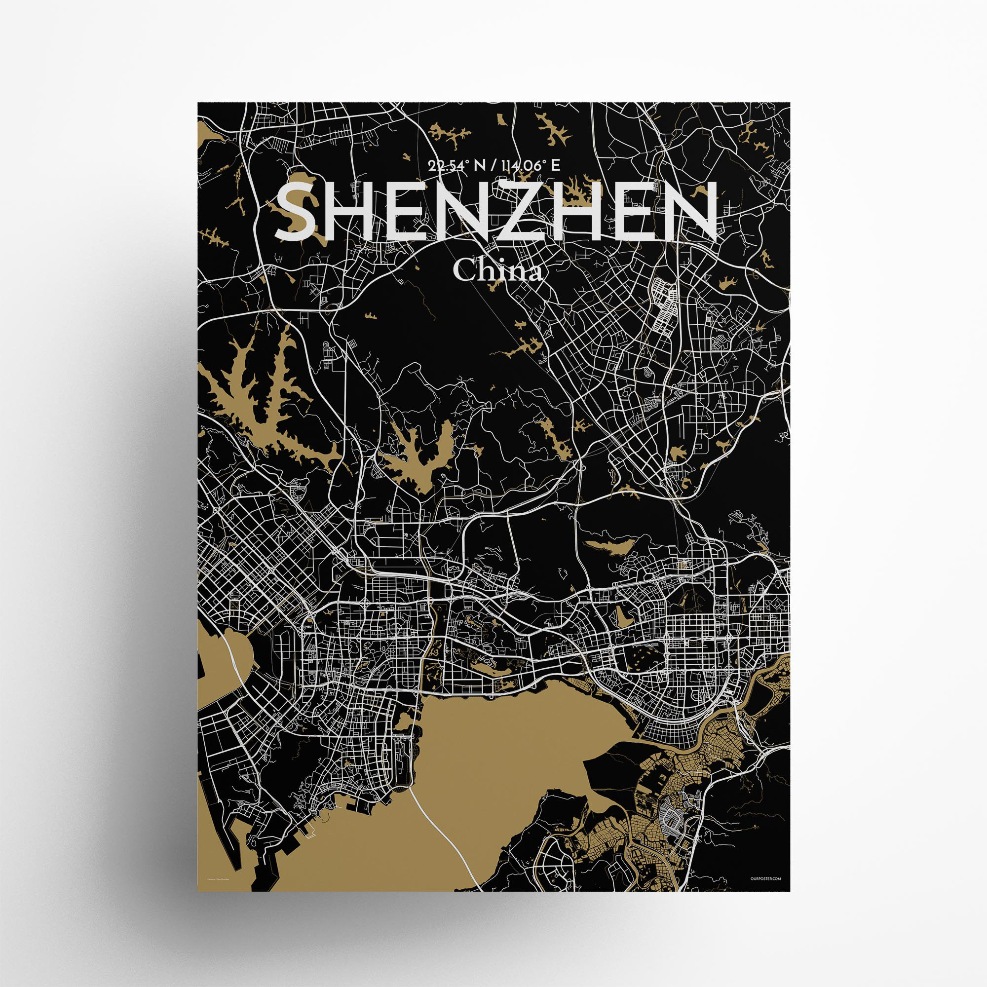 17 Stories Shenzhen City Map Graphic Art In Luxe | Wayfair