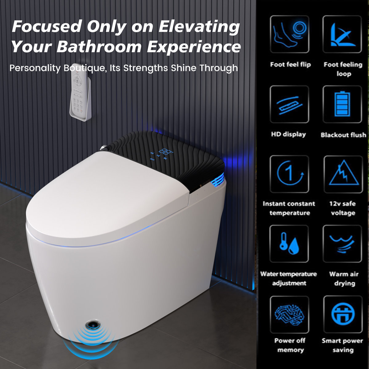 BCAN Smart Toilet with Tankless Bidet Wash, Auto Open Lid, 1.28 Gallons ...