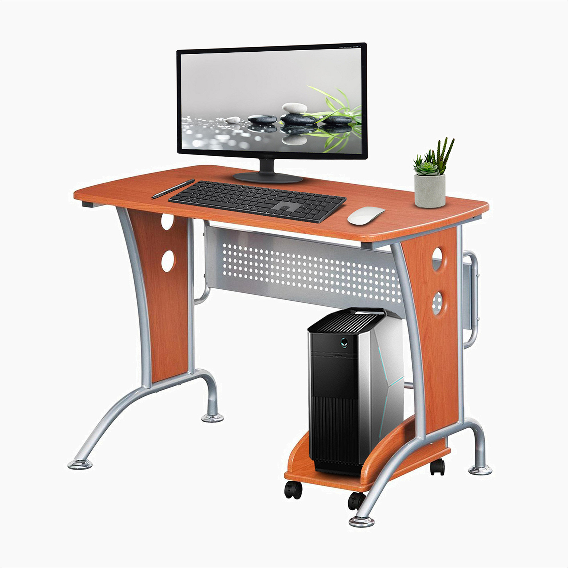 Ivy Bronx Techni Mobili Modern Computer Desk With Mobile CPU Caddy ...