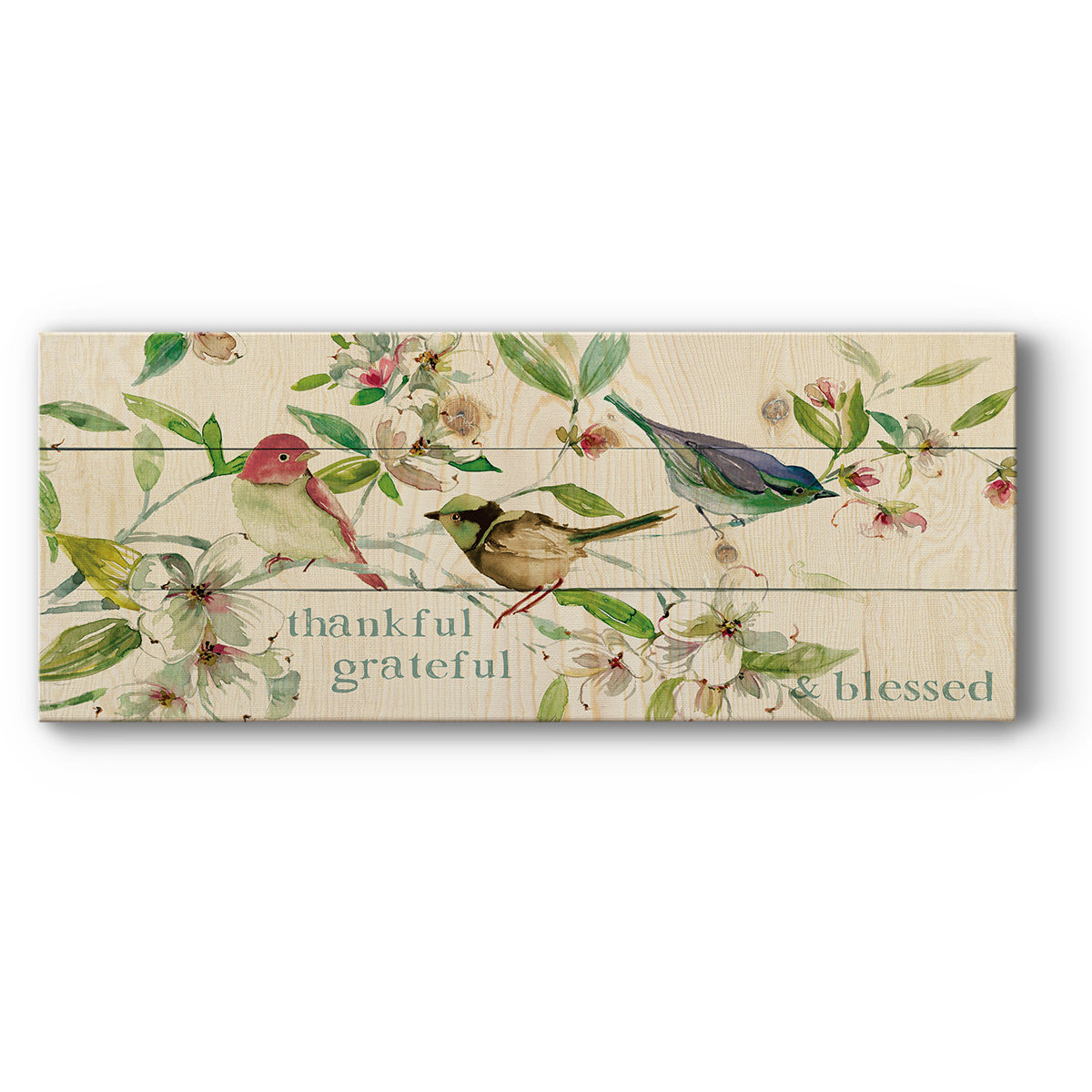 Red Barrel Studio® Grateful Thankful Blessed Birds On Canvas Print ...