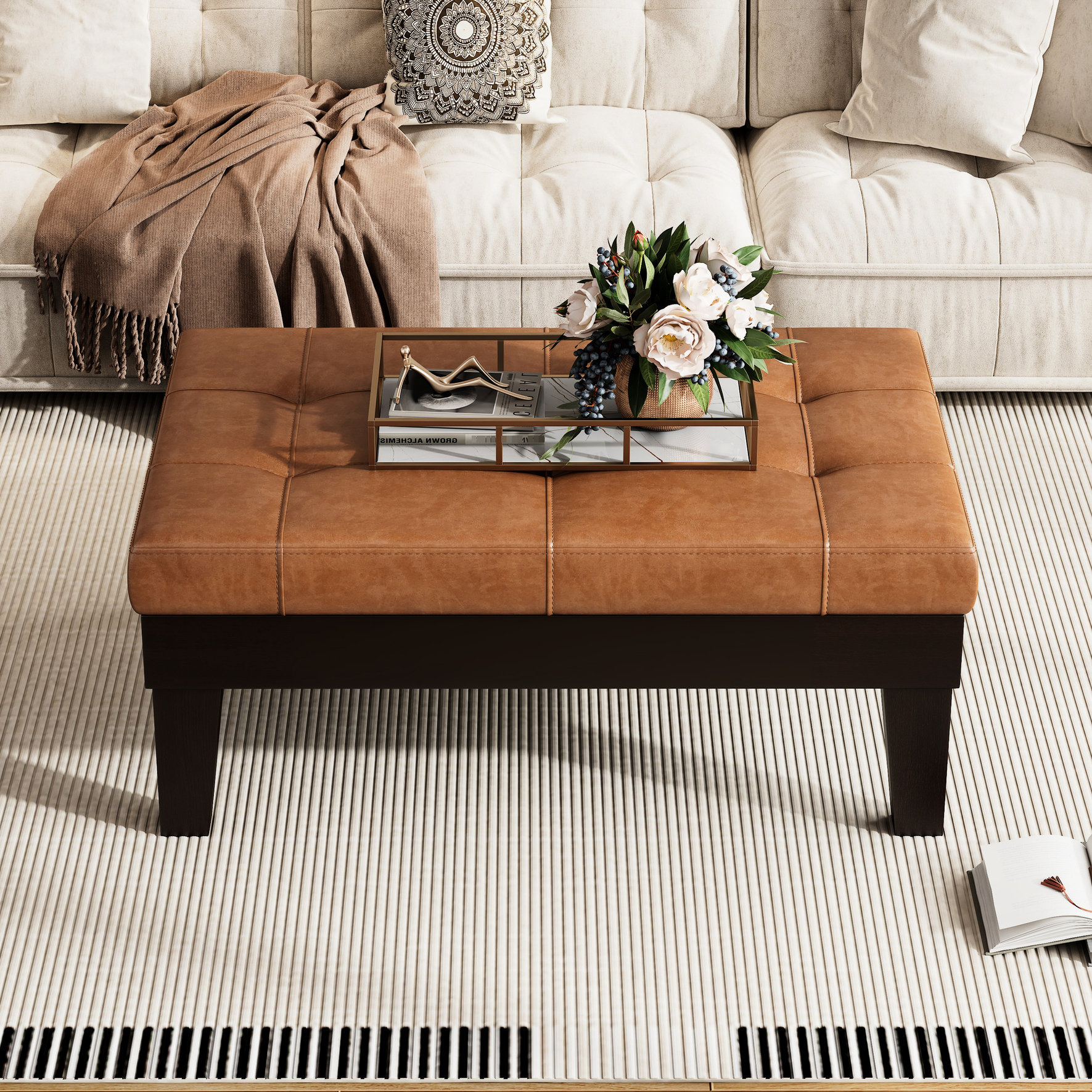 George Oliver Faux Leather Storage With Square Tapered Legs And ...