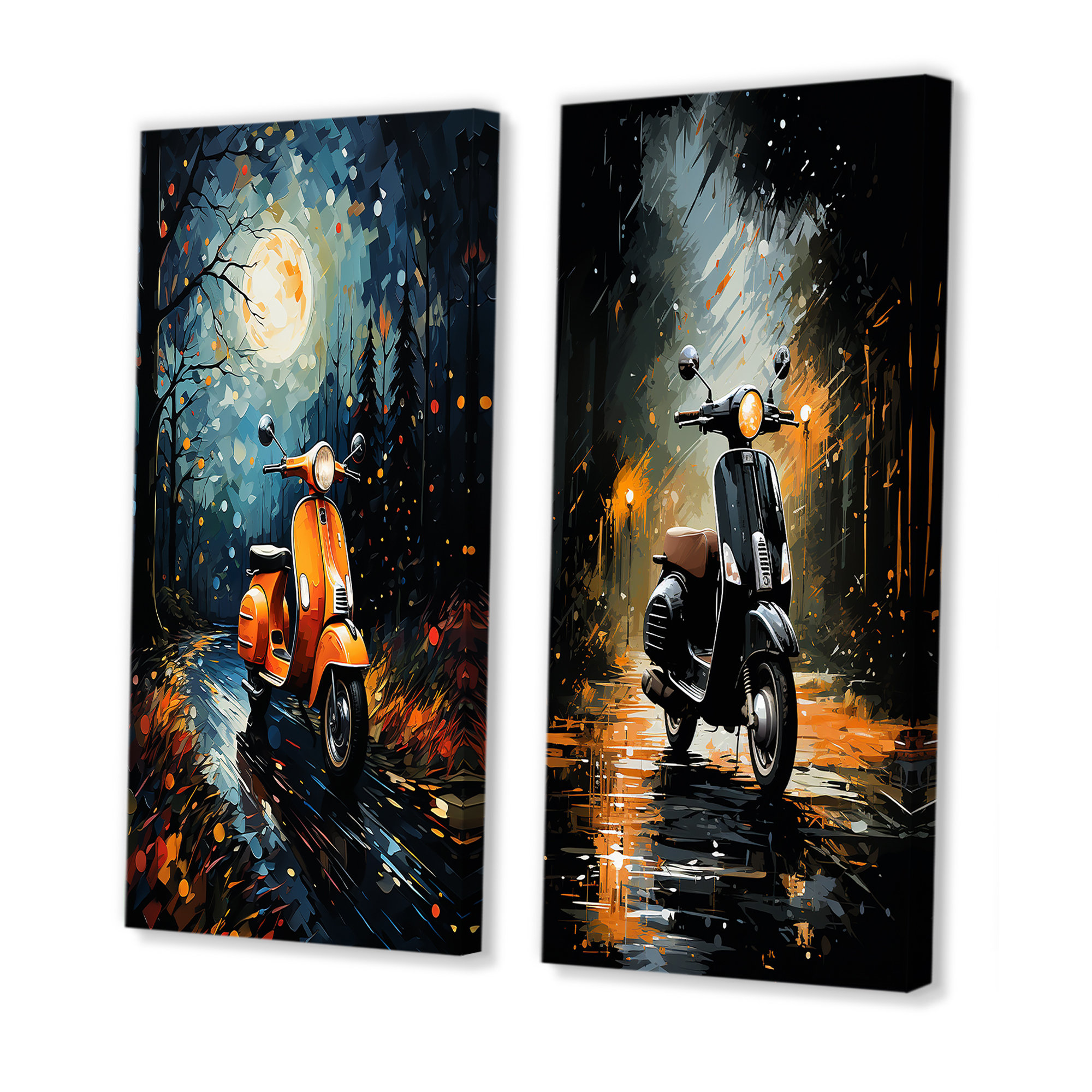 Latitude Run® Night Streets And Scooters - Scooter Wall Decor Set Of 2 ...