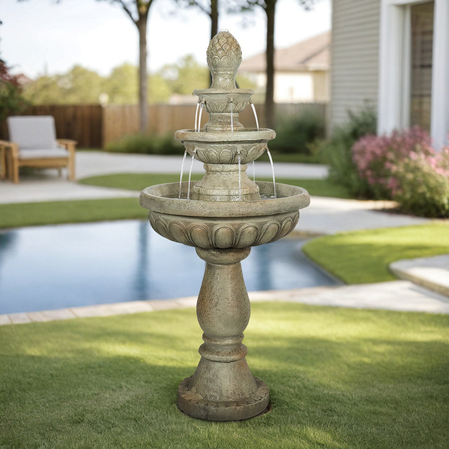 Red Barrel Studio® SunJet 42.5” H 3-Tiers Modern Concrete Outdoor Water ...