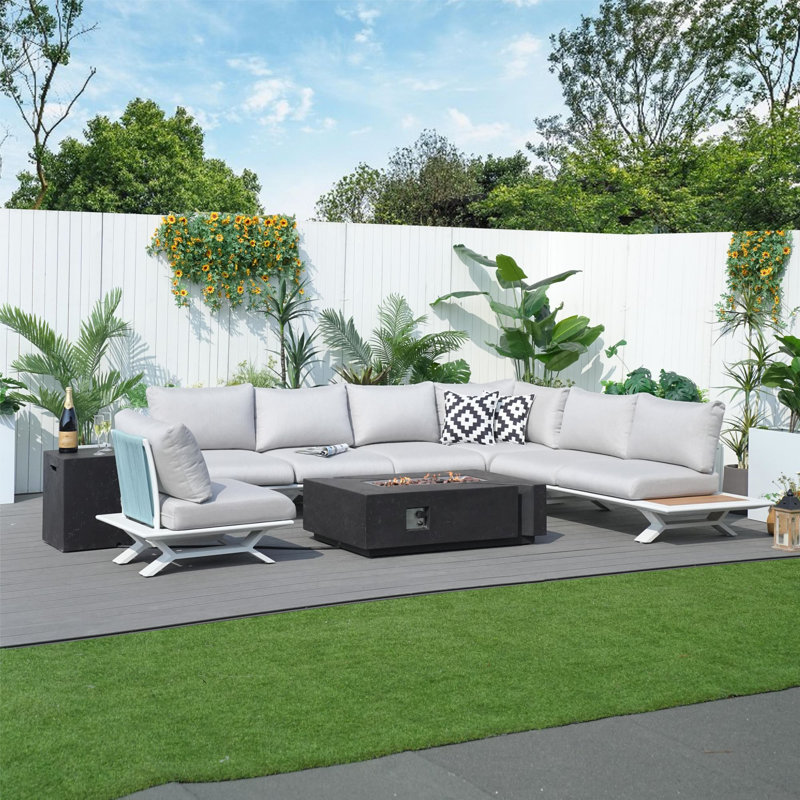 Direct Wicker Pam 7-Person Outdoor Patio Conversation Set With Fire Pit ...