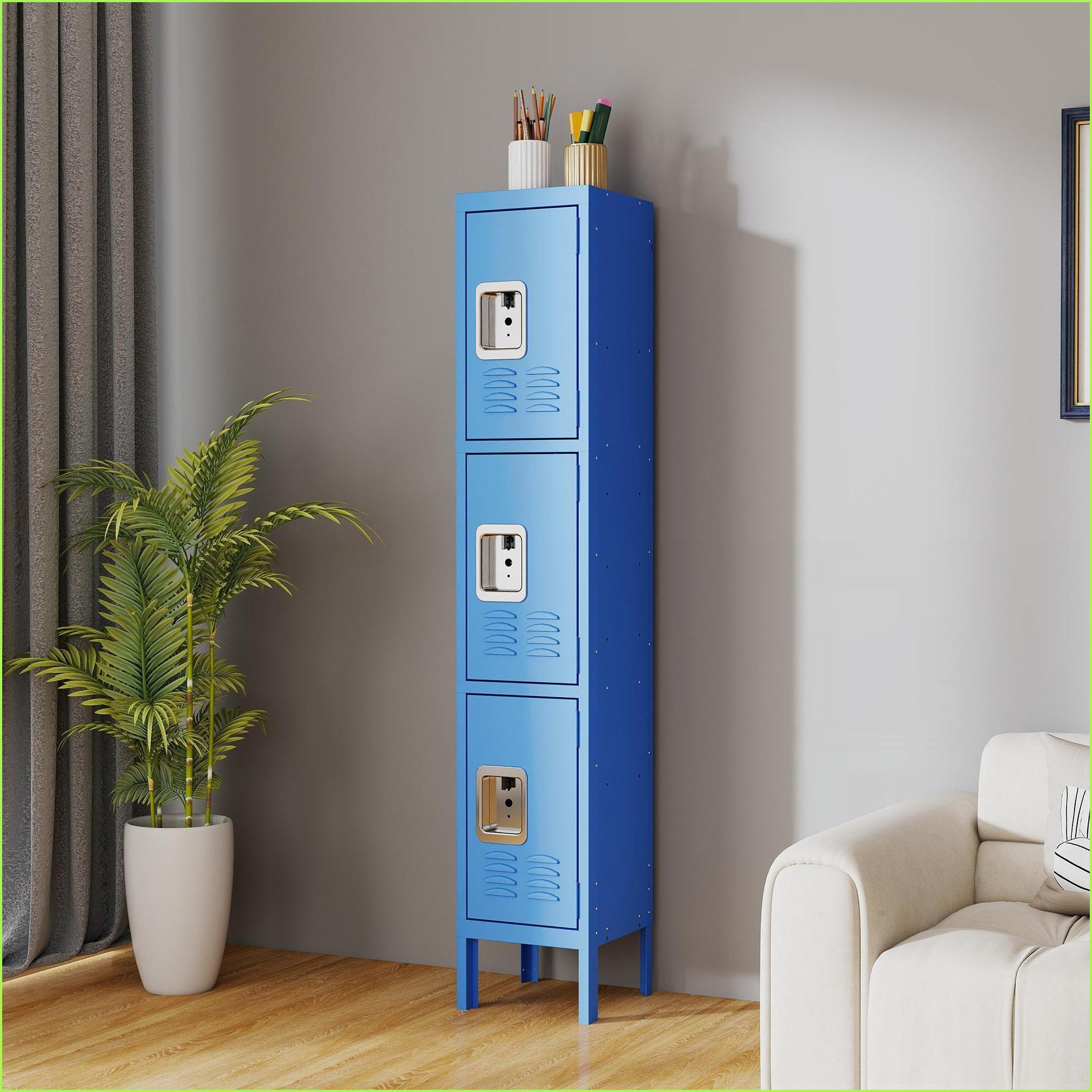 Latitude Run® Lockers 66"H 3-Door Metal Storage Locker, Navy Blue | Gym ...