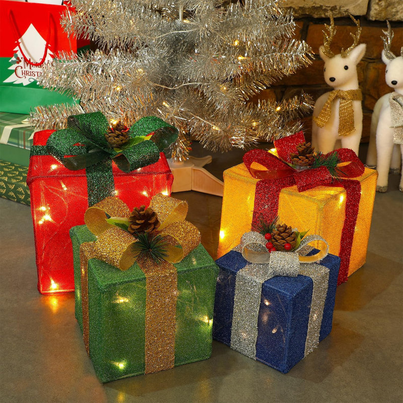 The Holiday Aisle® Christmas Lighted Gift Boxes Decorations Set of 4 ...