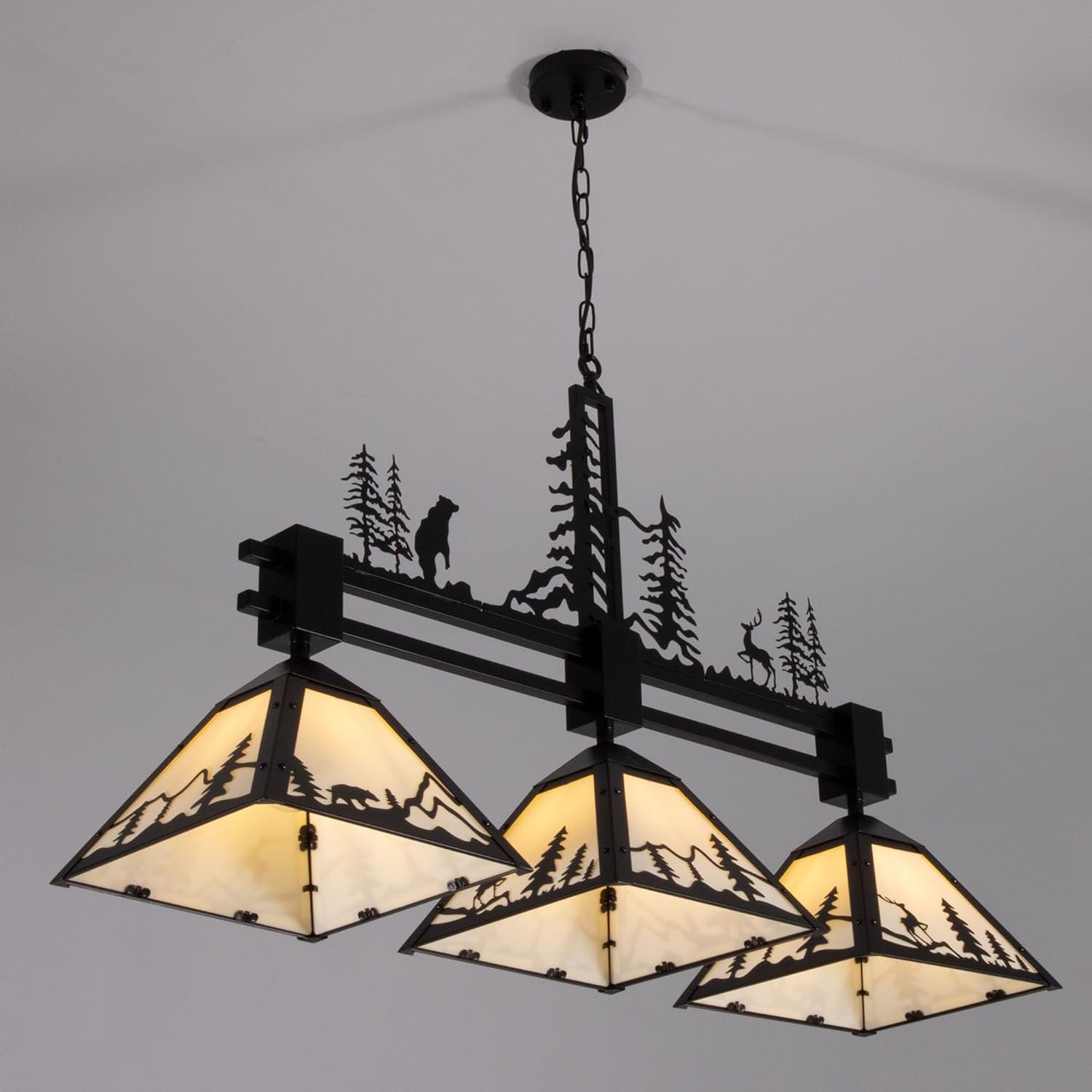 Loon Peak Rustic 3-Light Pool Table Chandelier - Adjustable Billiard ...