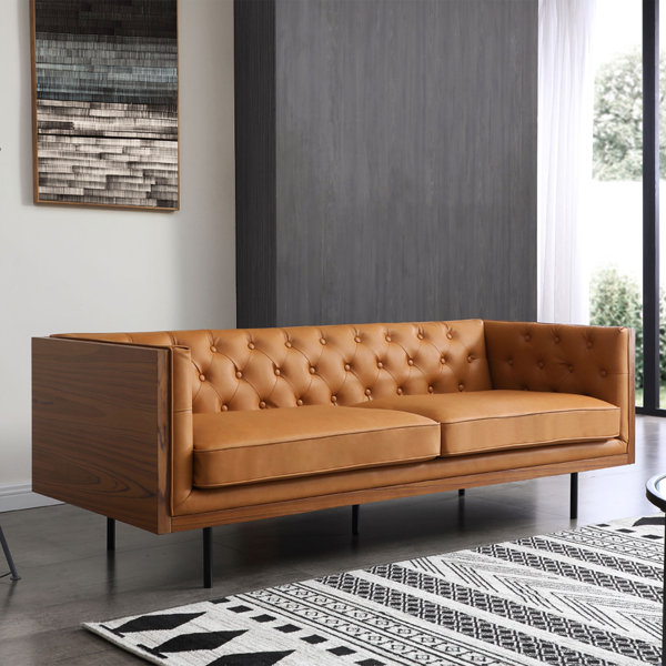 Corrigan Studio® Benita Vegan Leather Walnut Upholstered Sofa & Reviews ...
