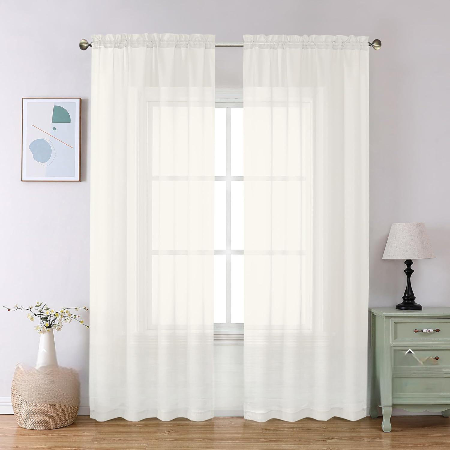 Latitude Run® 2 Pack: Basic Solid Sheer Curtain 84 Inches Long, Light ...