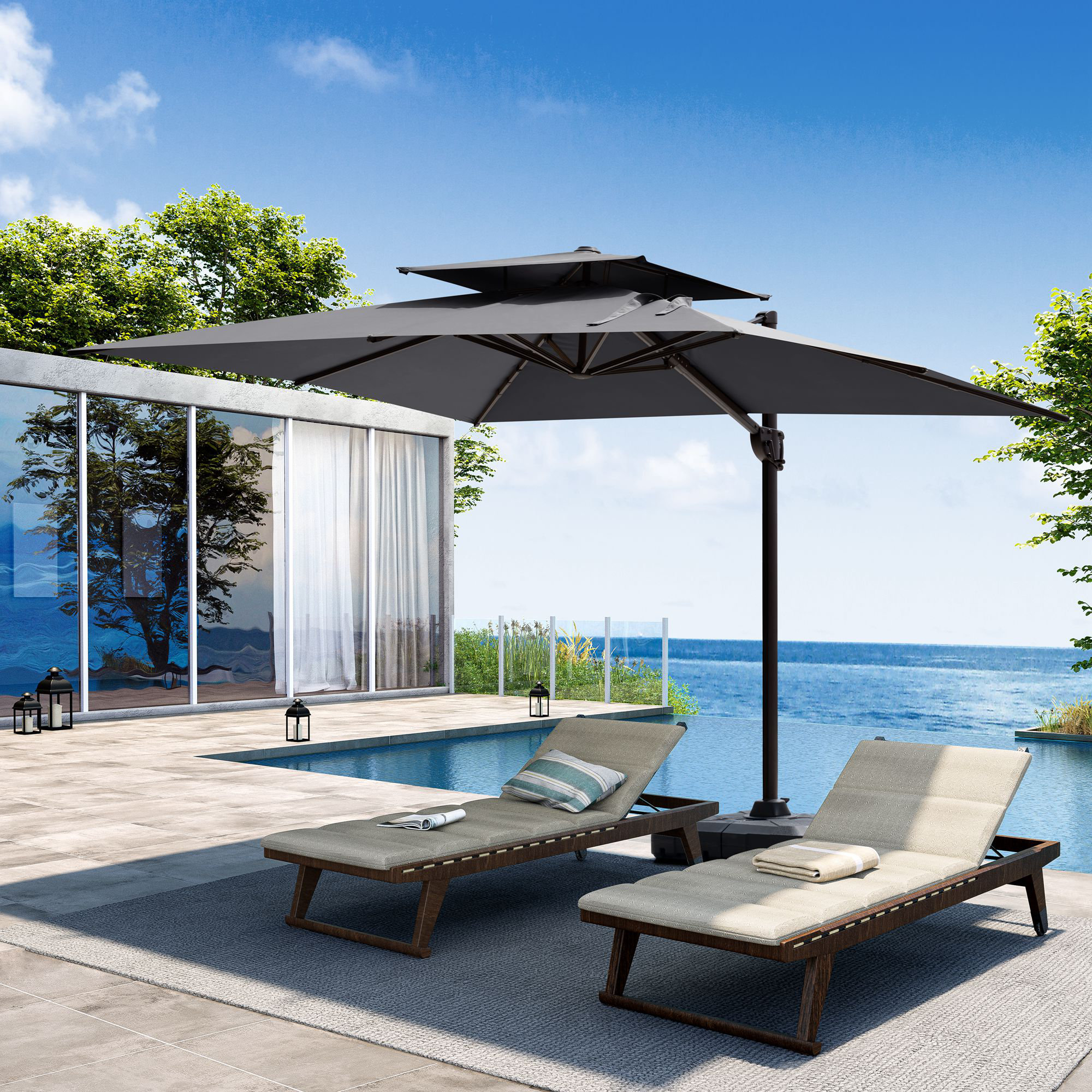 Freeport Park® Herrell 11' x 9' Rectangular Cantilever Umbrella without ...