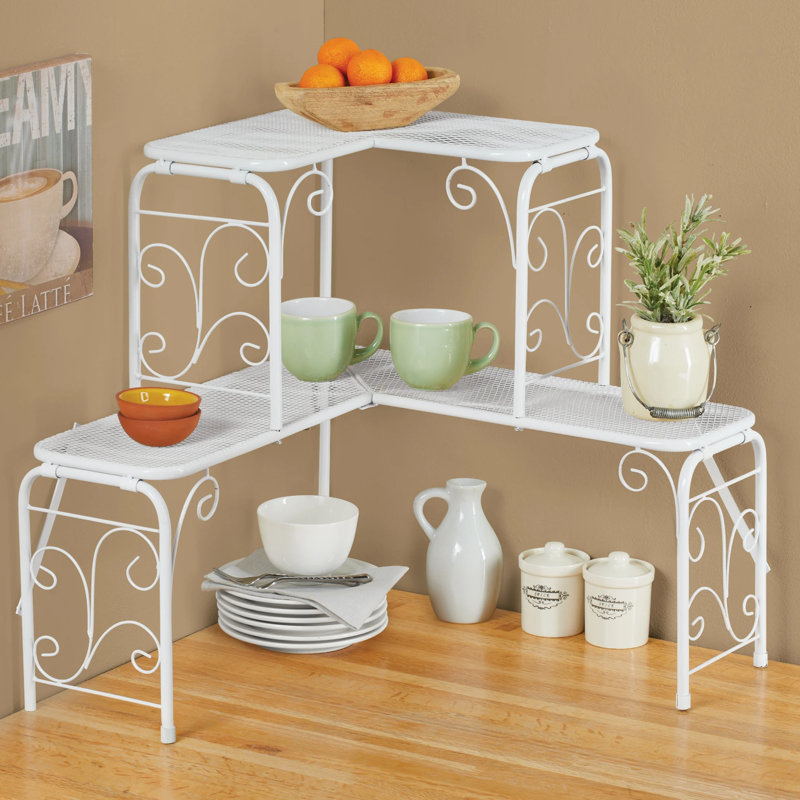 Charlton Home® 2-Tier Corner Countertop Scrolling Metal Shelf | Wayfair