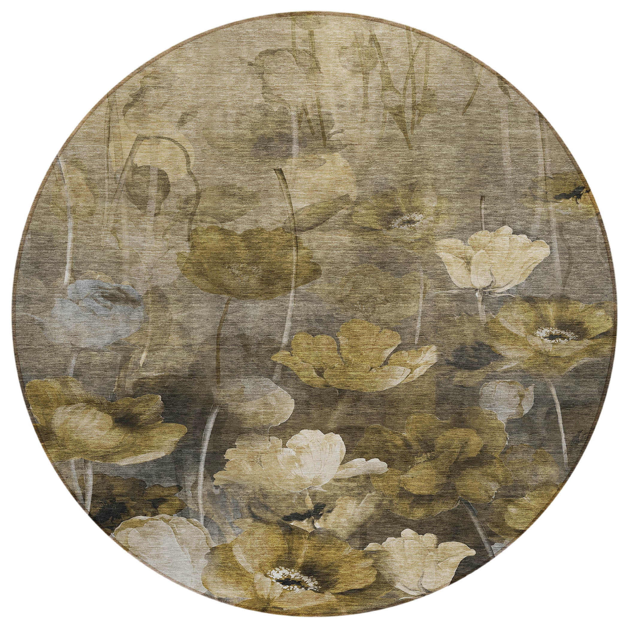 HomeRoots 8' Taupe Beige And Tan Round Floral Washable Indoor Outdoor ...