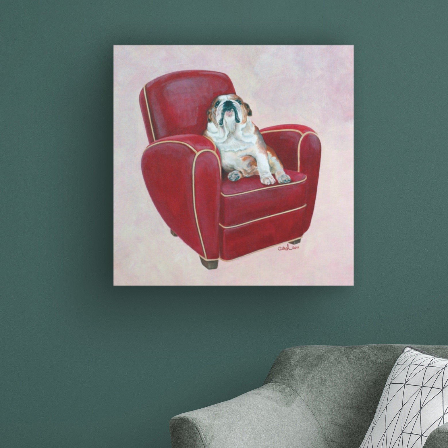 Winston Porter Bulldog on Red by Carol Dillon - Wrapped Canvas Graphic ...