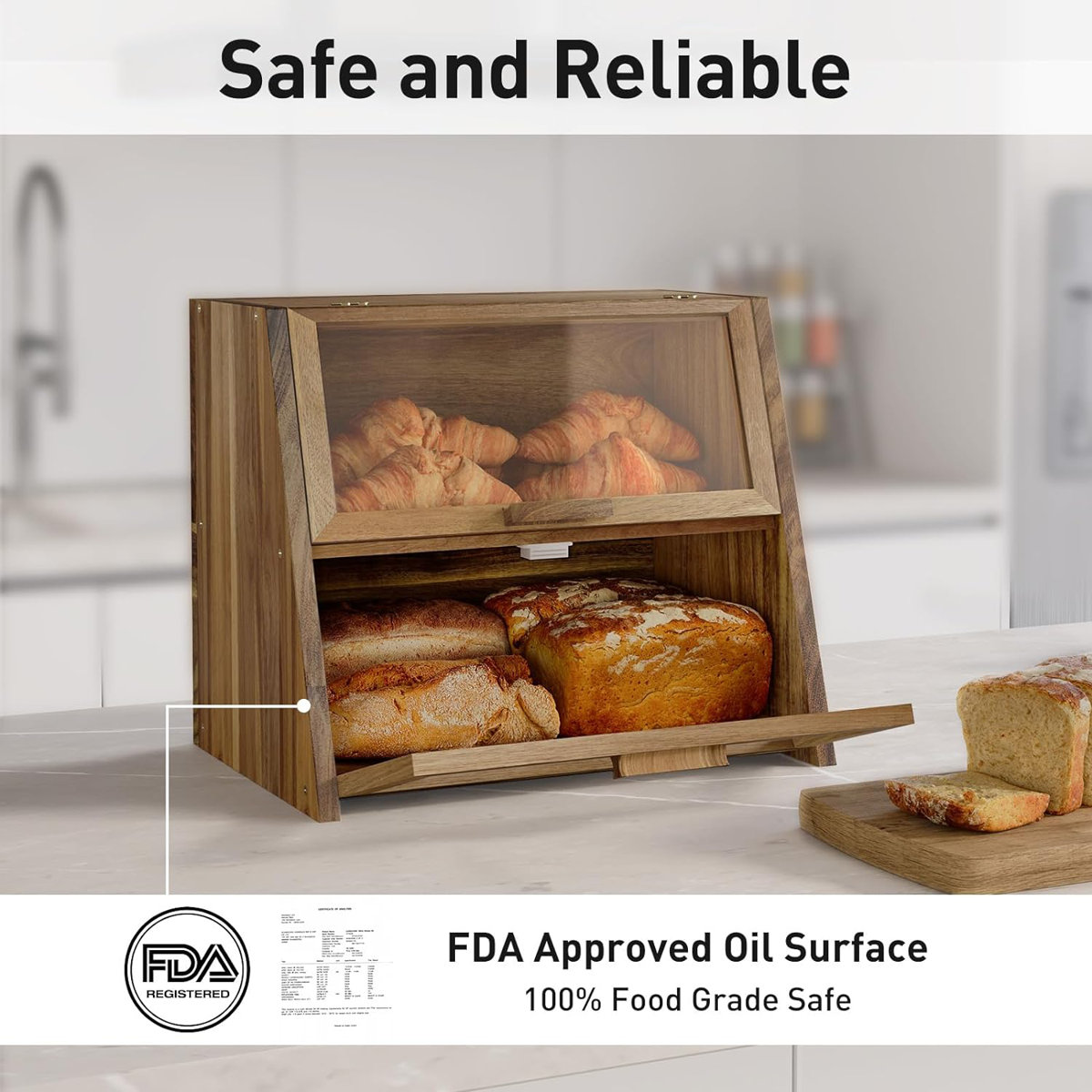 Loon Peak® Jamilette Acacia Wood Double Layer Bread Box | Wayfair