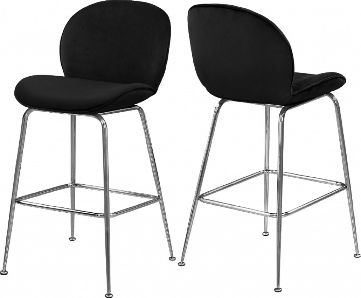 Mercer41 Amelia Black Velvet Counter Stool, Polished Chrome Metal Frame ...