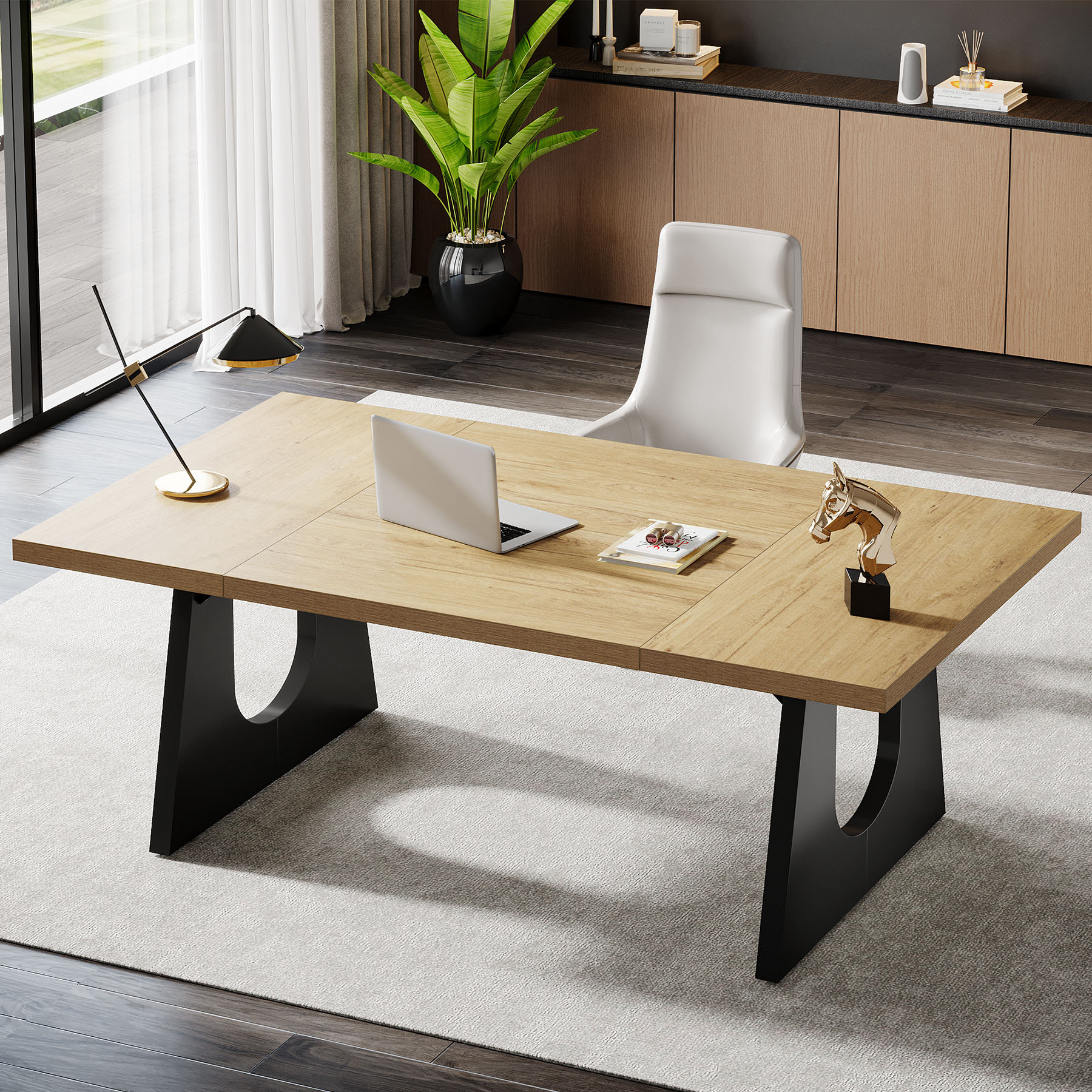 Ebern Designs 70.86-Inch Wood Executive Desk, Large Computer Office Desk With Thickened Tabletop ...