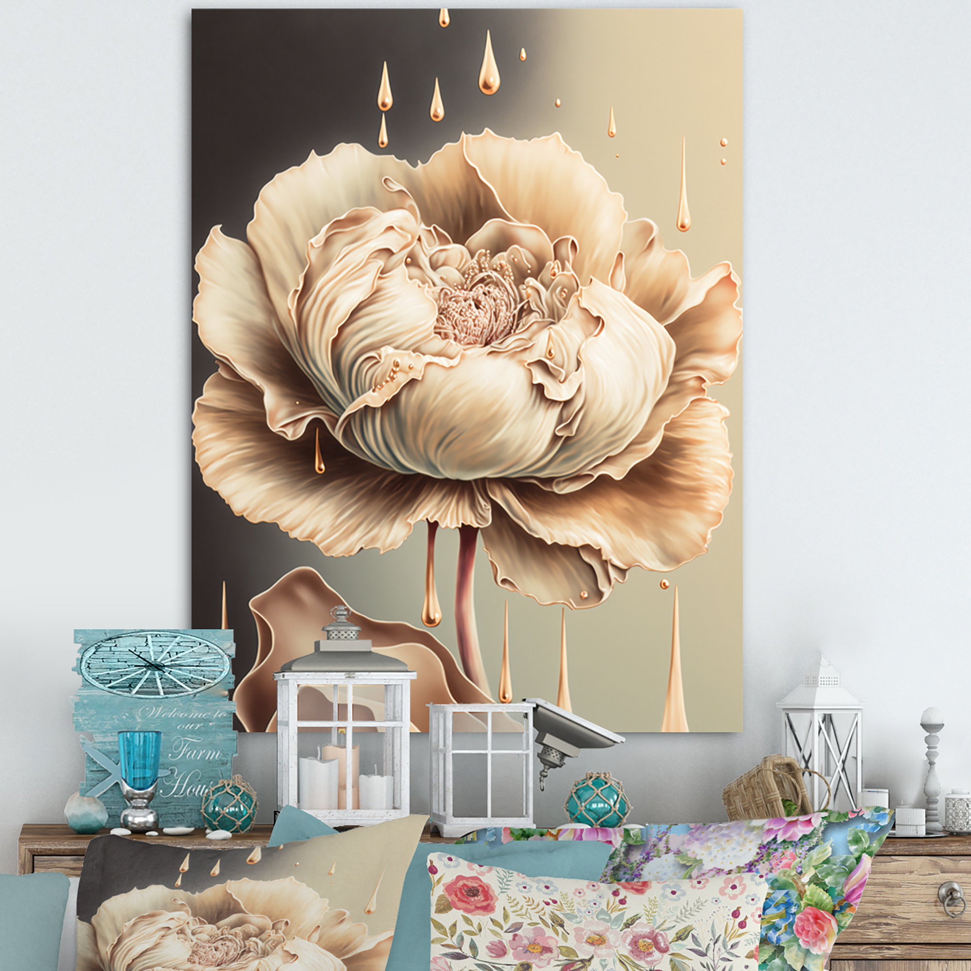 House of Hampton Ailsa Beige Blooming Rose II - Print on Canvas | Wayfair