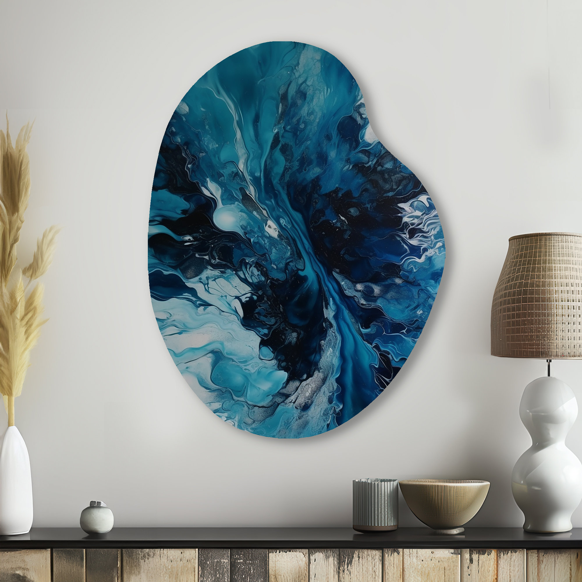 Design Art Teal And Black Aqueous Whimsy I - Abstract Pear Shape Metal ...