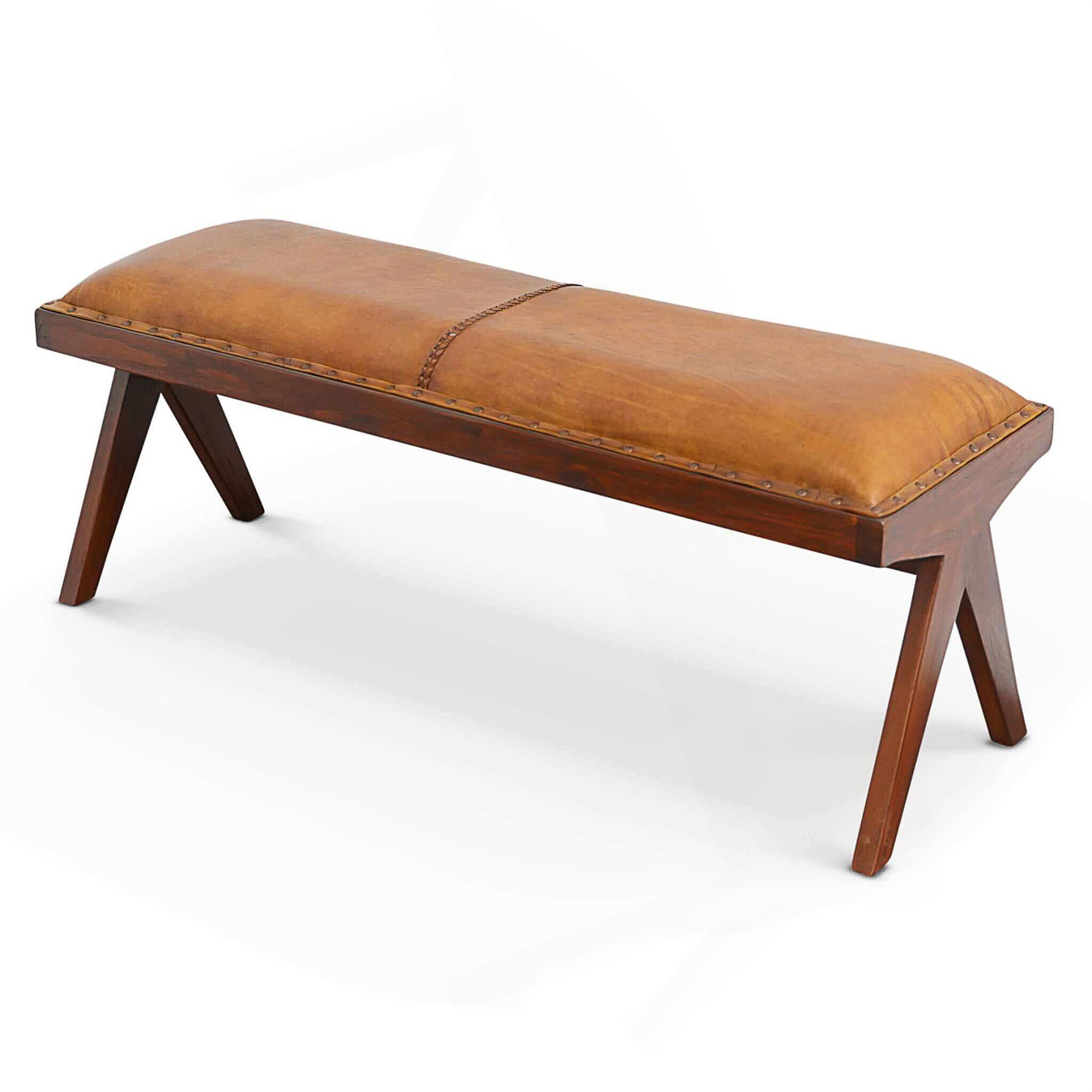 Corrigan Studio® Chad Mid Century Modern Tan Leather Bench | Wayfair