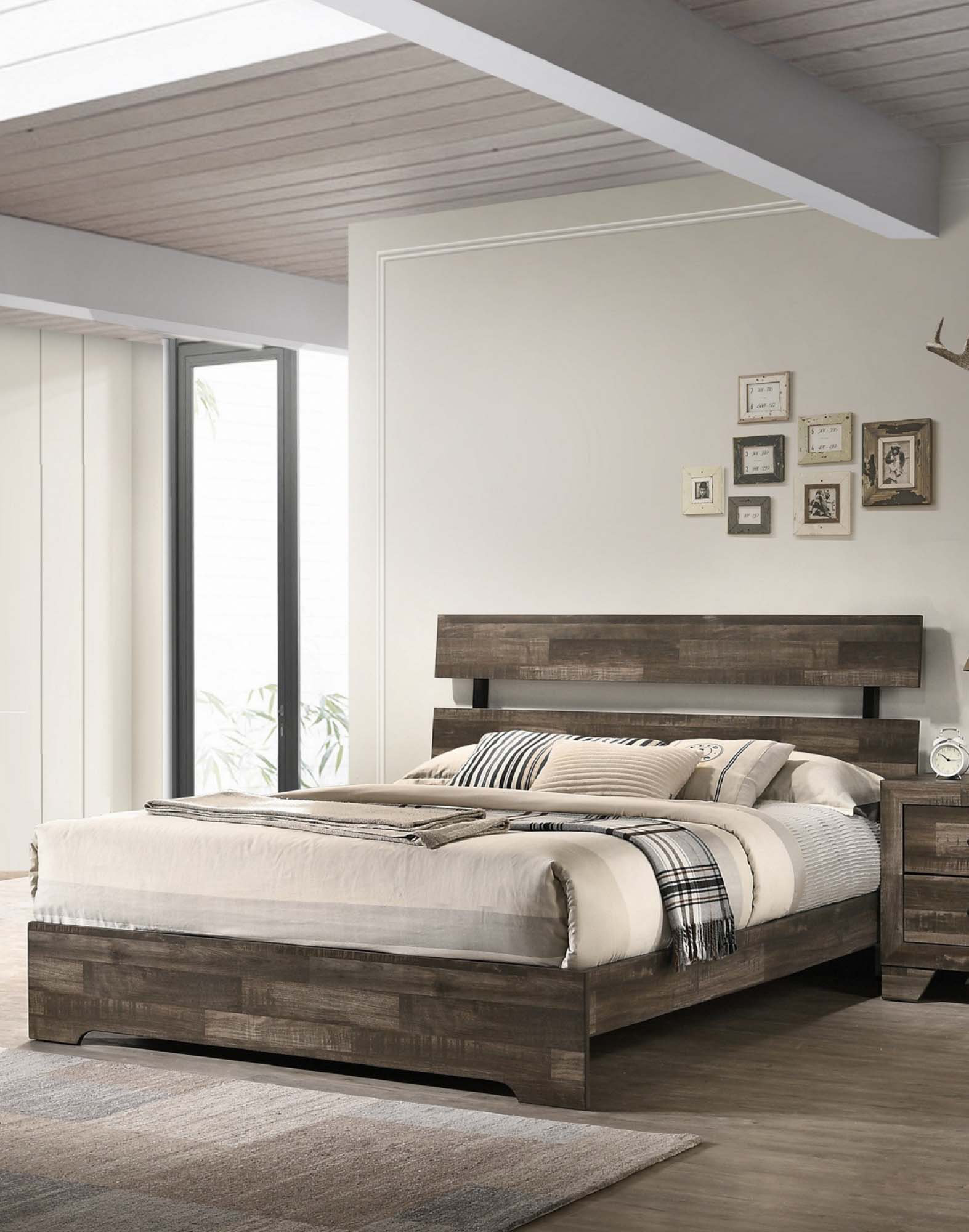 Latitude Run® 1Pc Rustic Platform Bed Slat Headboard Low-Profile Bed ...