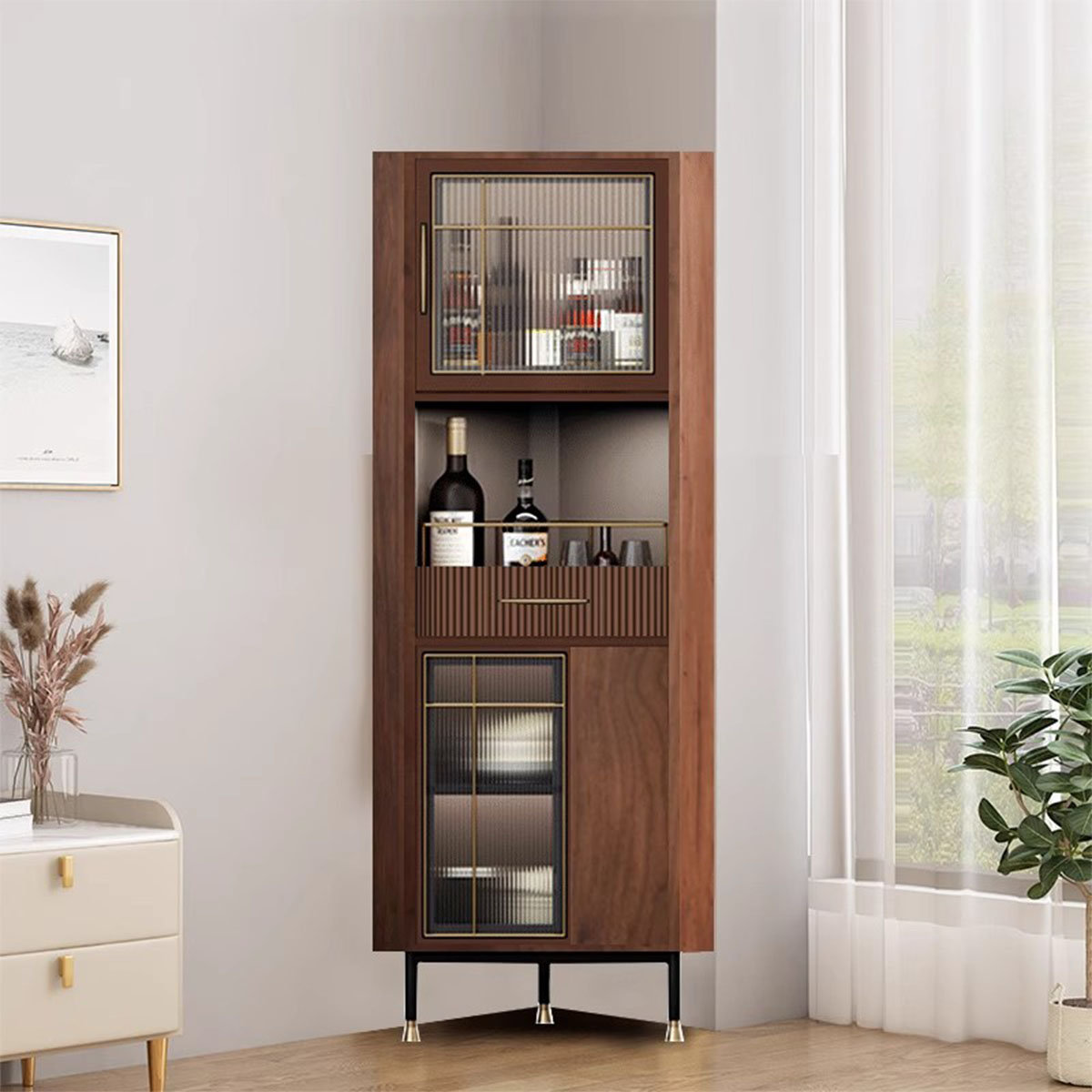Hokku Designs Walnut Manufactured Wood Corner cabinet | Wayfair