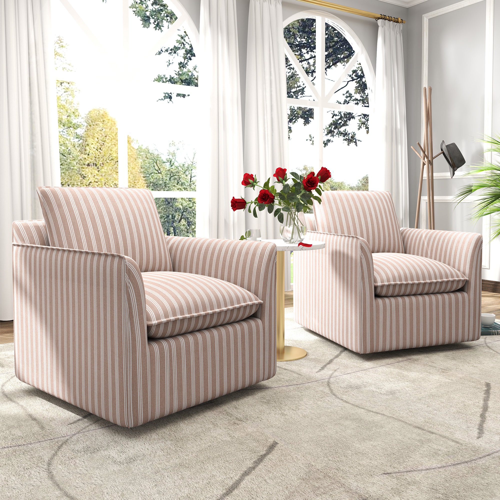 Latitude Run® Romines 29.7" W Modern Soft Stripe Upholstered Swivel ...