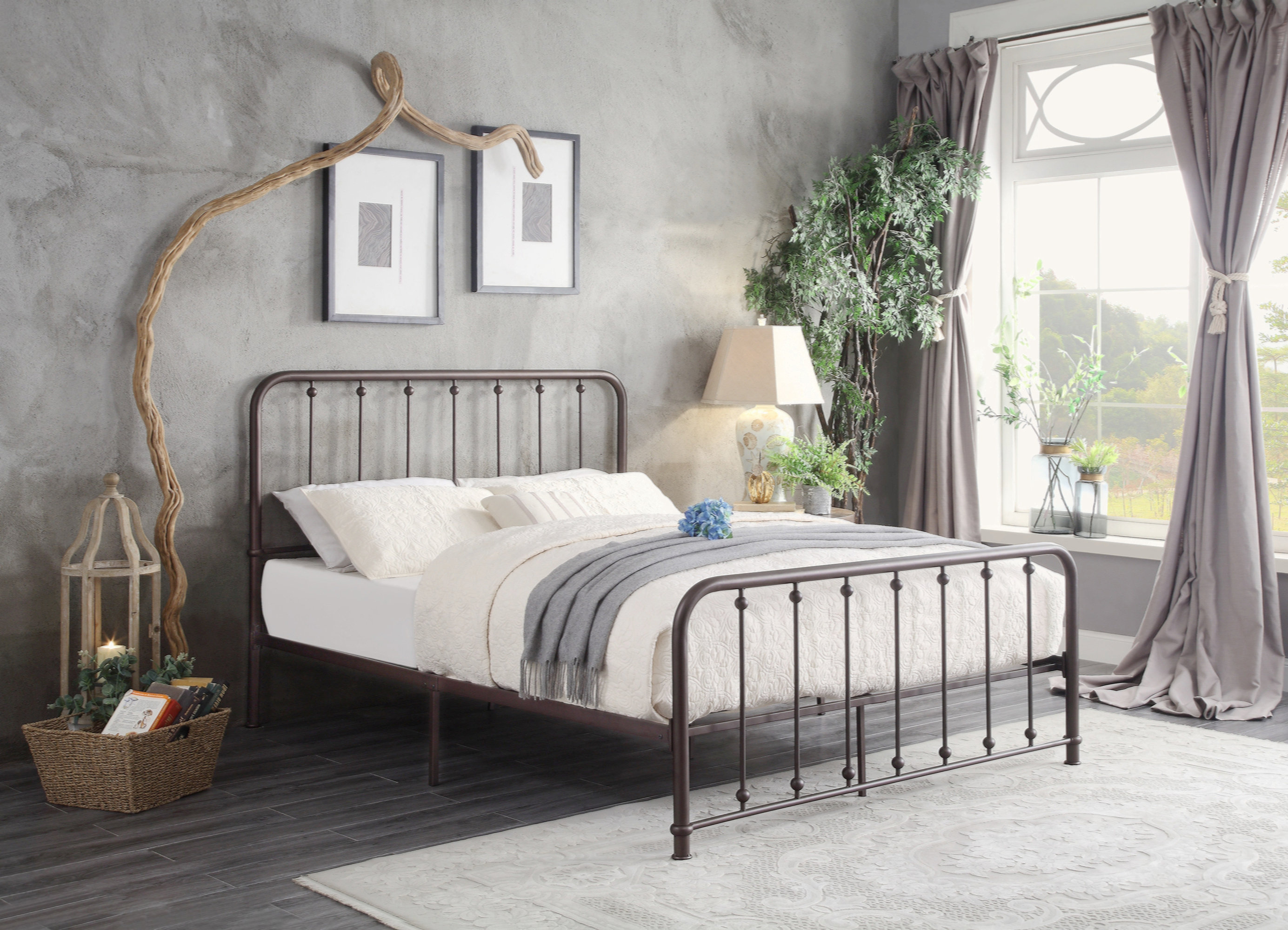 August Grove® Classic Platform Bed Dark Bronze Finish Metal Frame ...