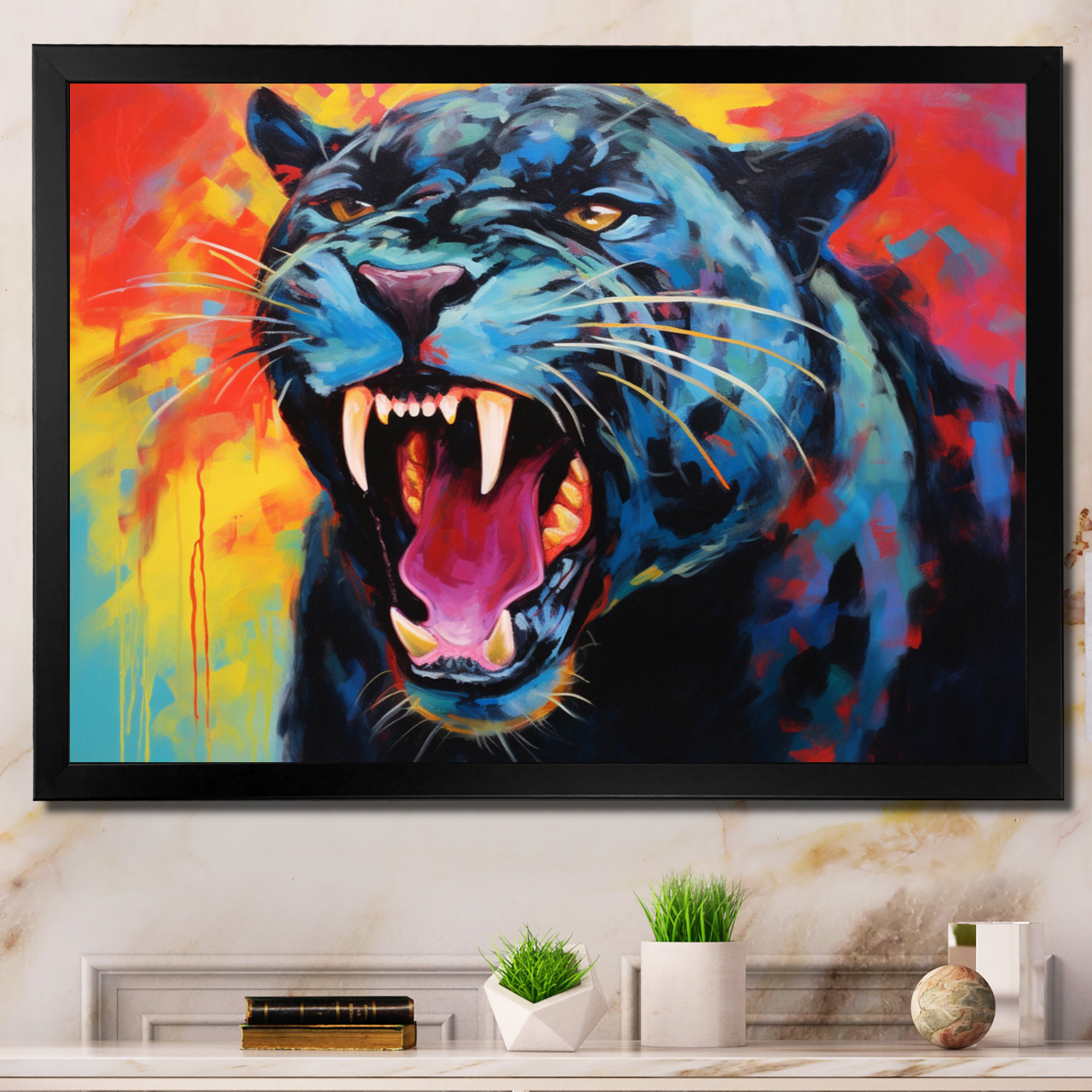 Ebern Designs Colourful Panther Expressionist Encounter - Animals Wall ...