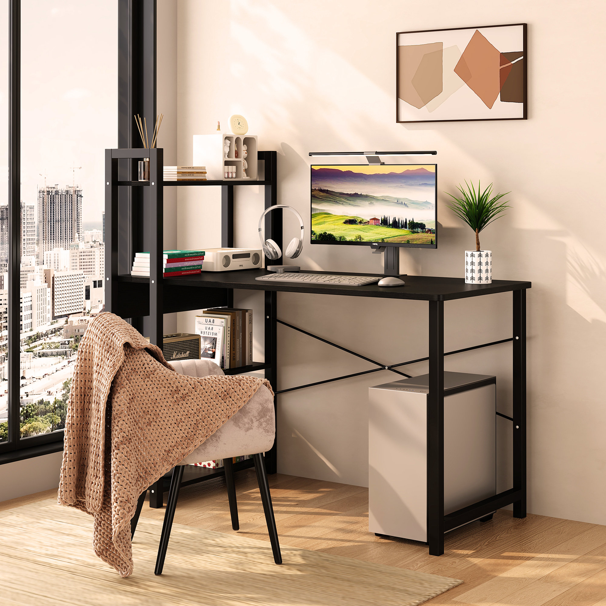 Inbox Zero Computer desk bookcase integrated desktop table Home bedroom ...