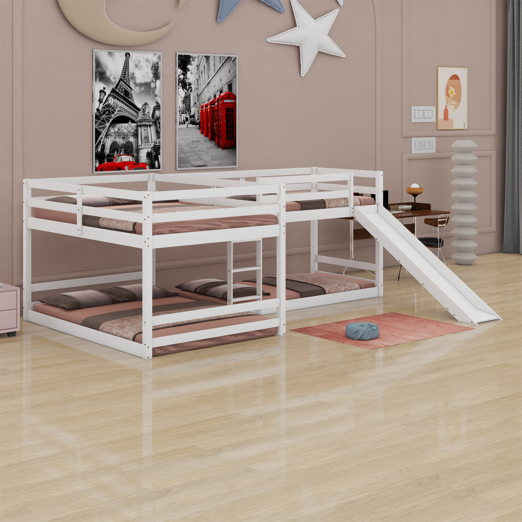 Harriet Bee L-Shaped Bunk Bed With Slide And Short Ladder | Wayfair