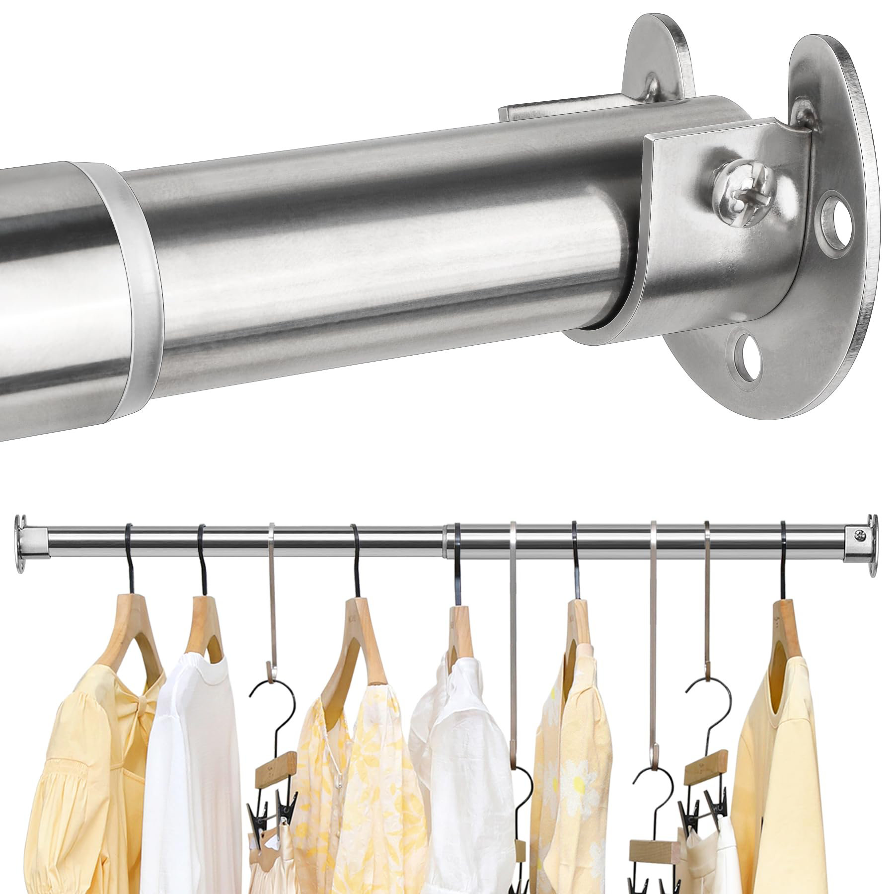 Rebrilliant Heavy Duty Closet Clothes Rod, Adjustable Length, 18.5" To ...