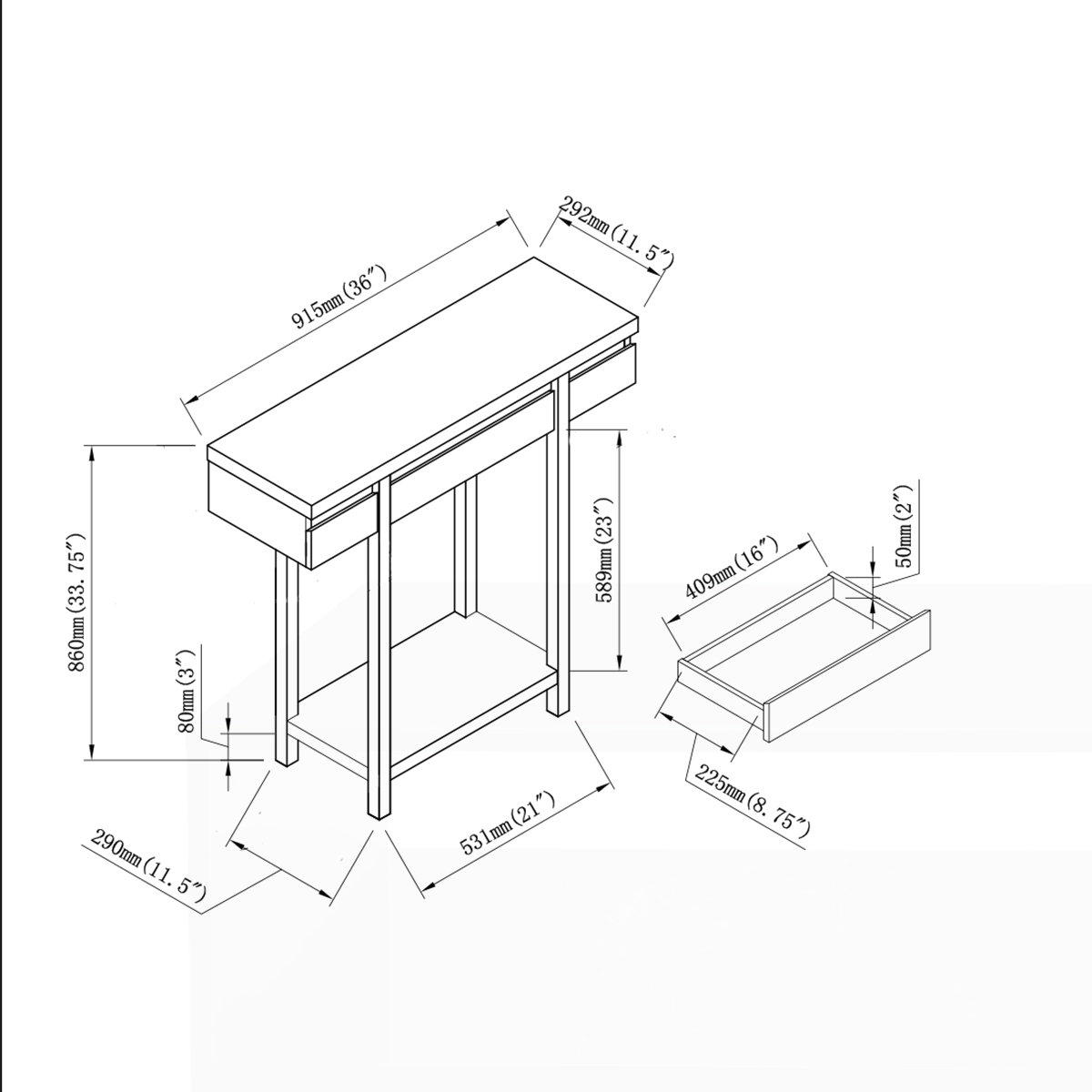 Ebern Designs Entryway hallway Console Table with one drawer one shelf ...