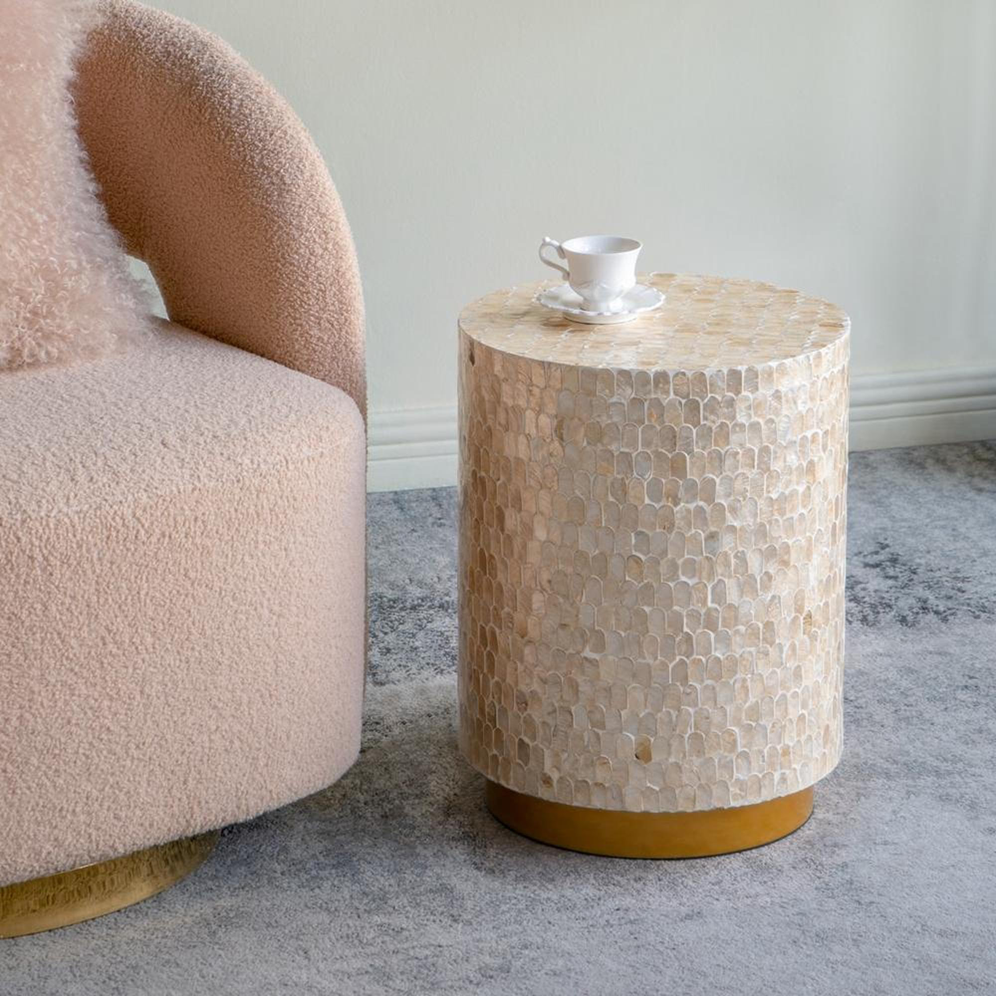 Mercer41 14x14x18" Cylindrical Accent Stool with Gold and Black Capiz ...