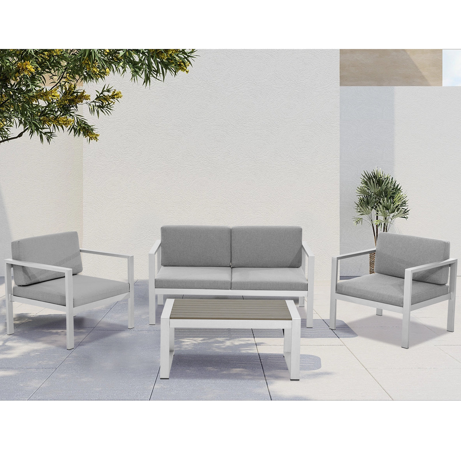 Latitude Run® Daylee 4-Person Aluminium Frame Outdoor Conversation Set ...