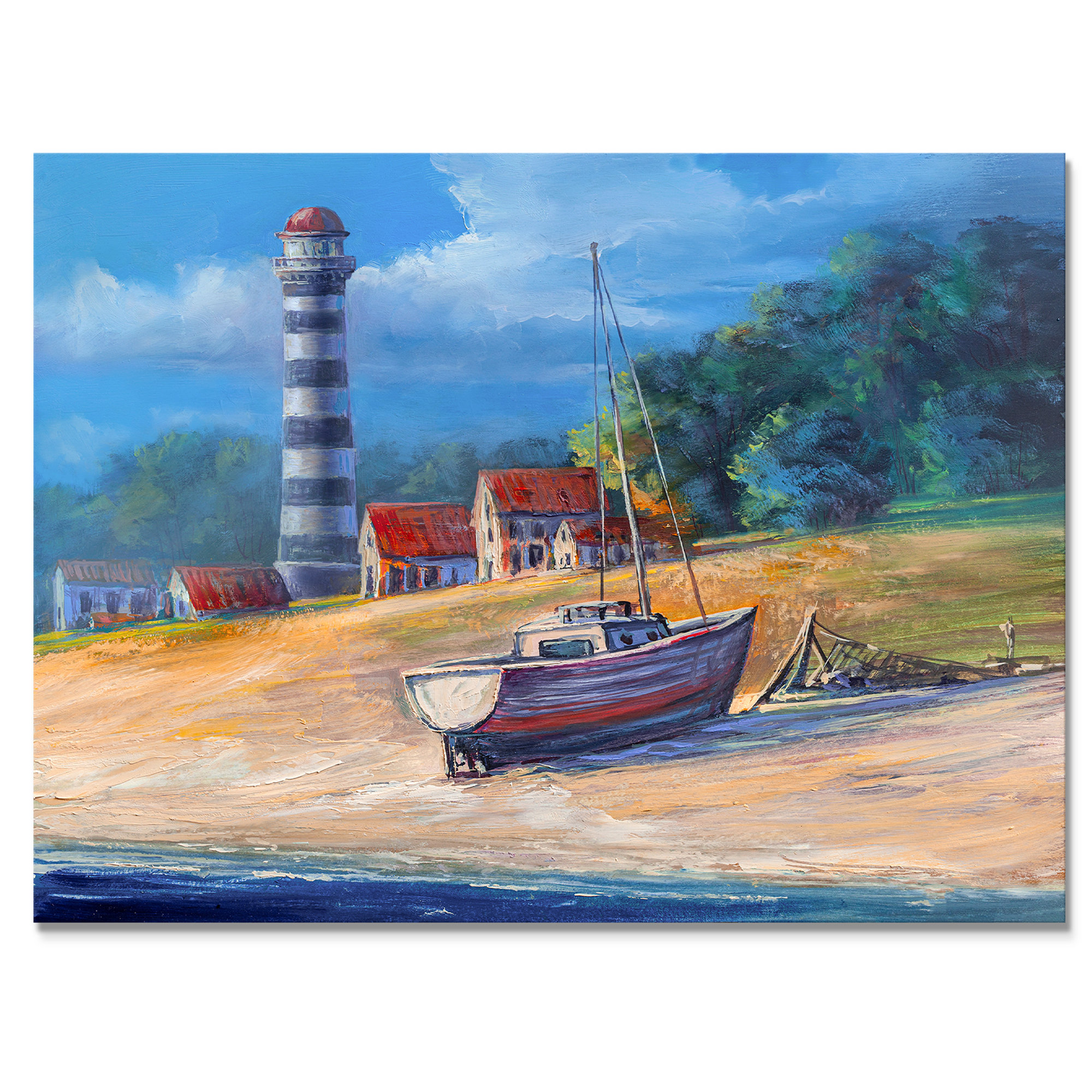 Breakwater Bay Fishing Boat On Lighthouse Beach - Floater Frame Print ...