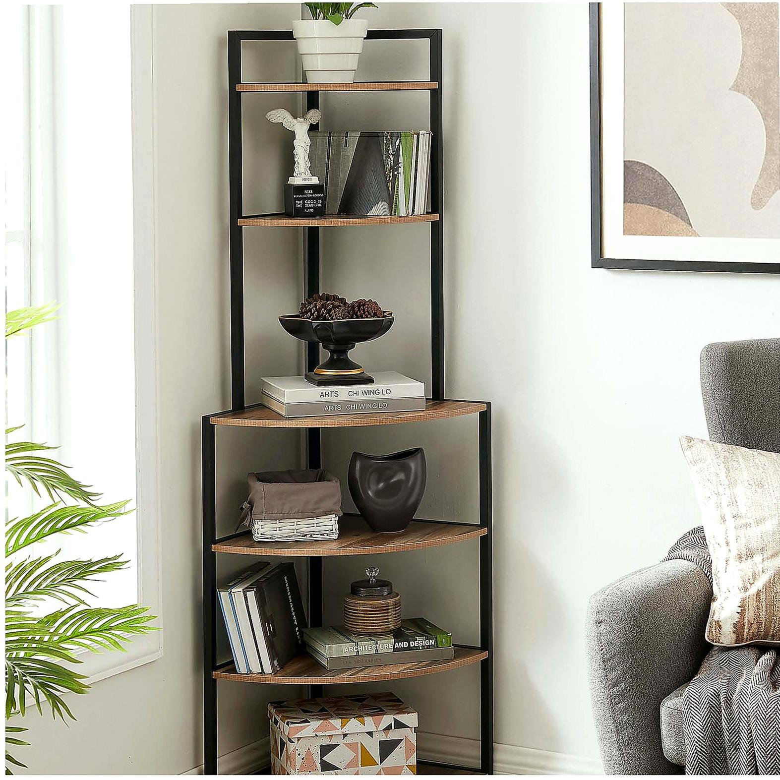 WKEMSING 6-Tier Corner Open Shelf Modern Bookcase Wood Rack ...
