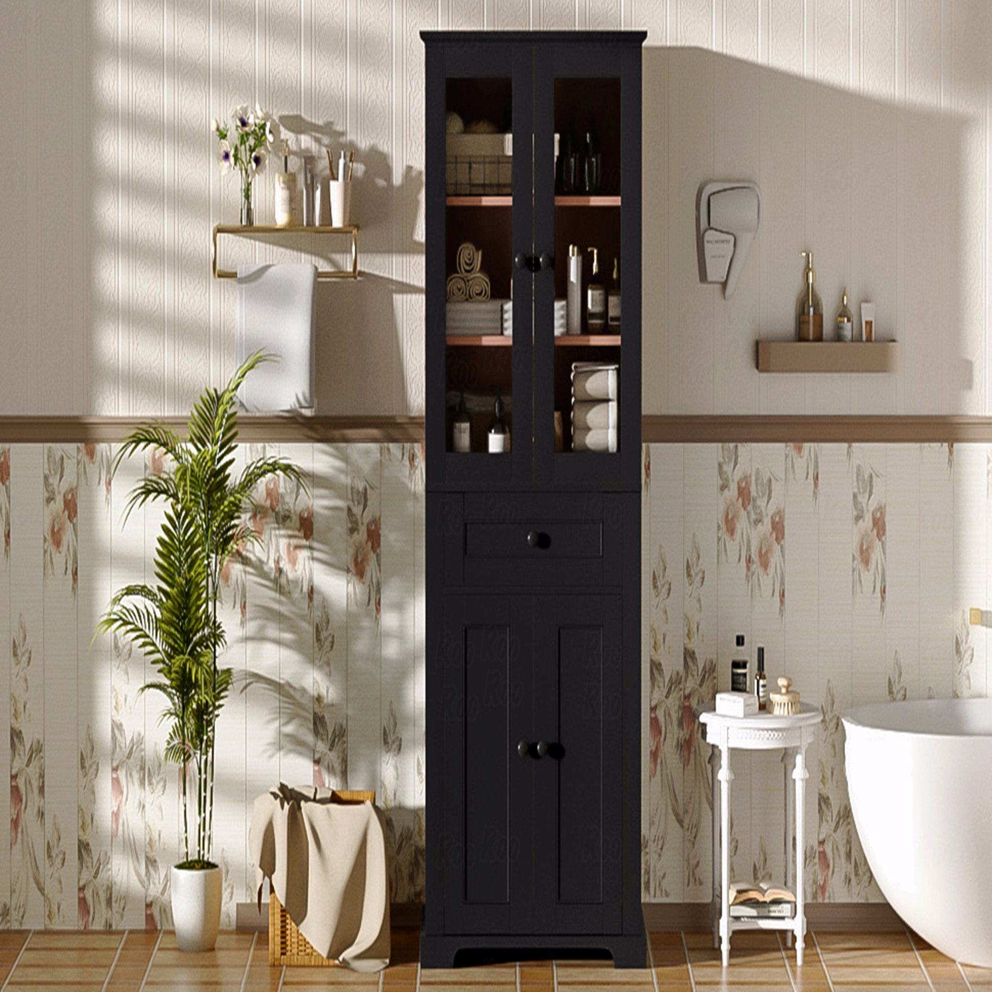 Hokku Designs 67.2" Tall Bathroom Storage Cabinet With Tempered Glass ...