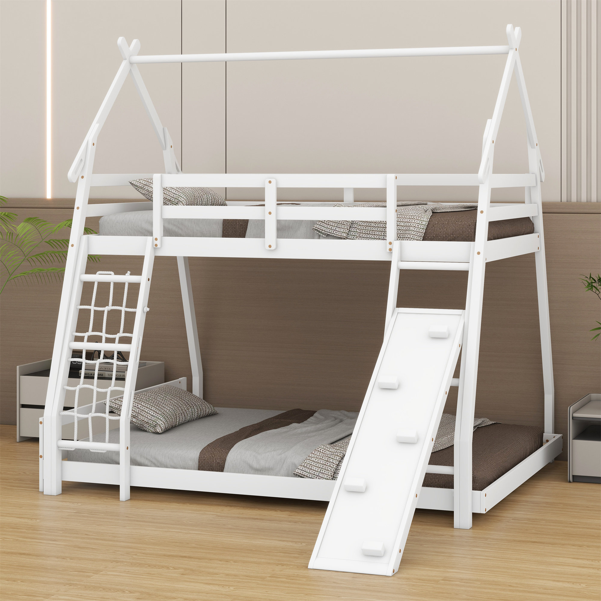 Harper Orchard House Bunk Bed With Climbing Nets And Climbing Ramp ...