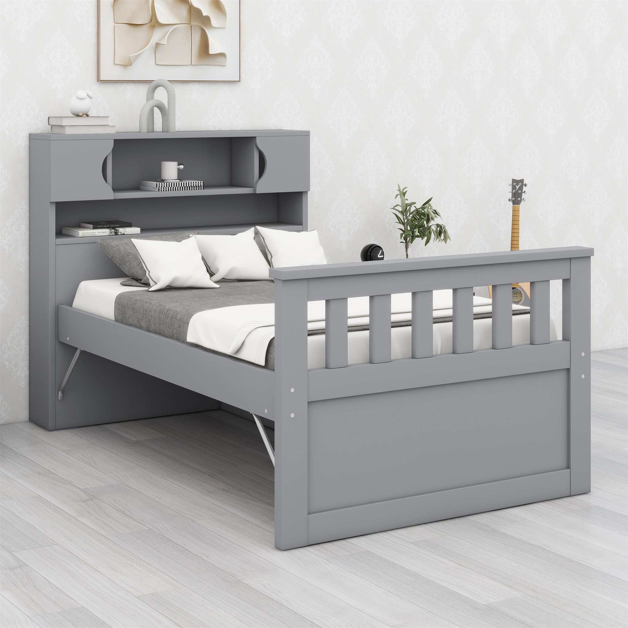 Winston Porter Platform Bed Frame With Storage Bookcases And Shelves ...