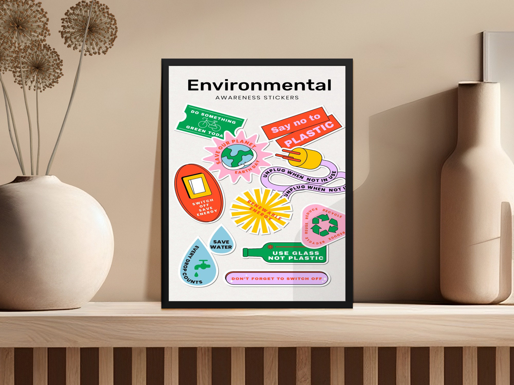 Lark Manor Environmental Awareness Stickers Wall Art Framed Poster ...