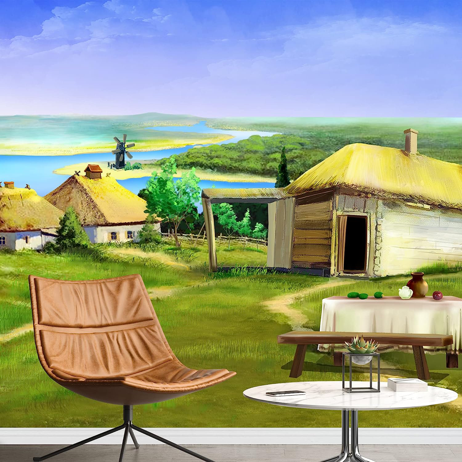 IDEA4WALL Farm Buildings in the Village Wall Mural | Wayfair