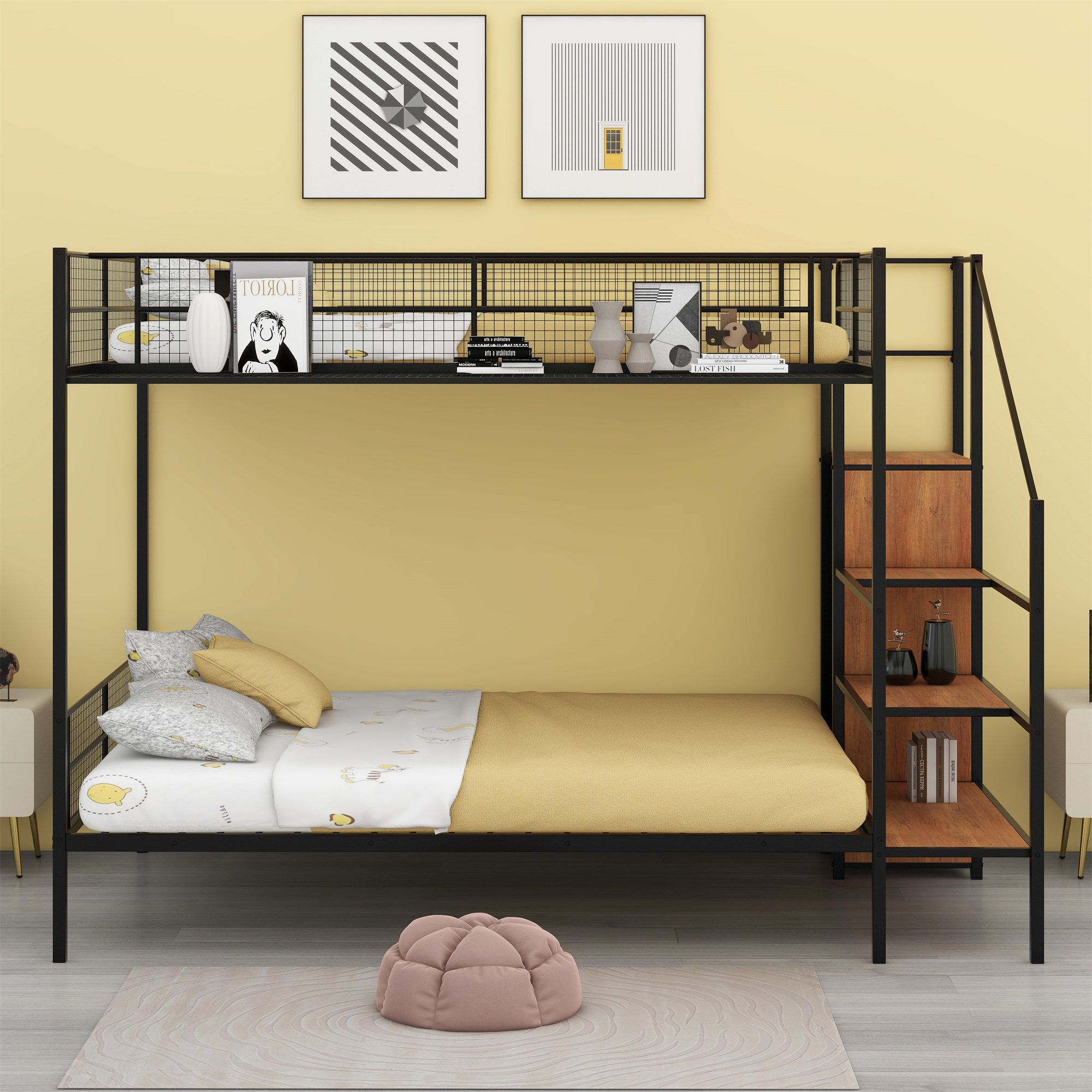 Mason & Marbles Metal Bunk Bed With Wire Shelving, Lateral Storage ...
