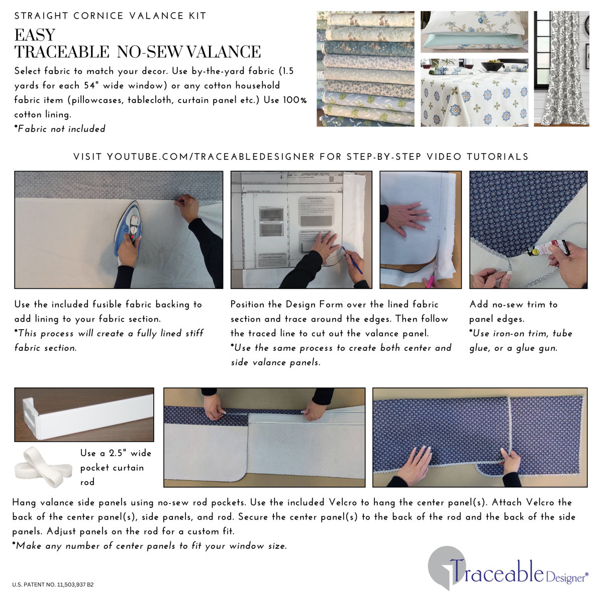 Traceable Designer Straight Valance Kit - Custom Window Treatment ...