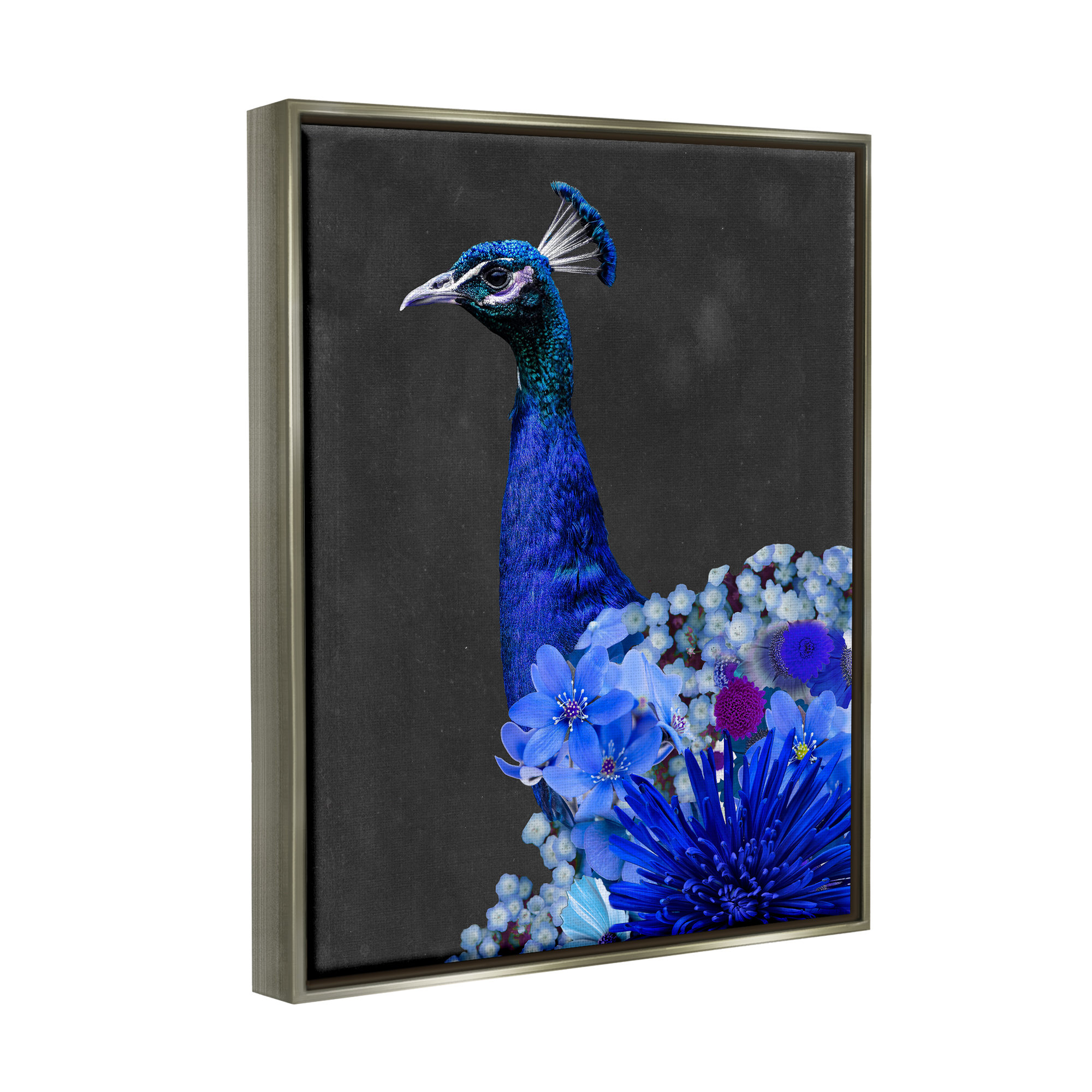 Stupell Industries Ba-322-Floater Vibrant Blue Floral Peacock Framed On ...