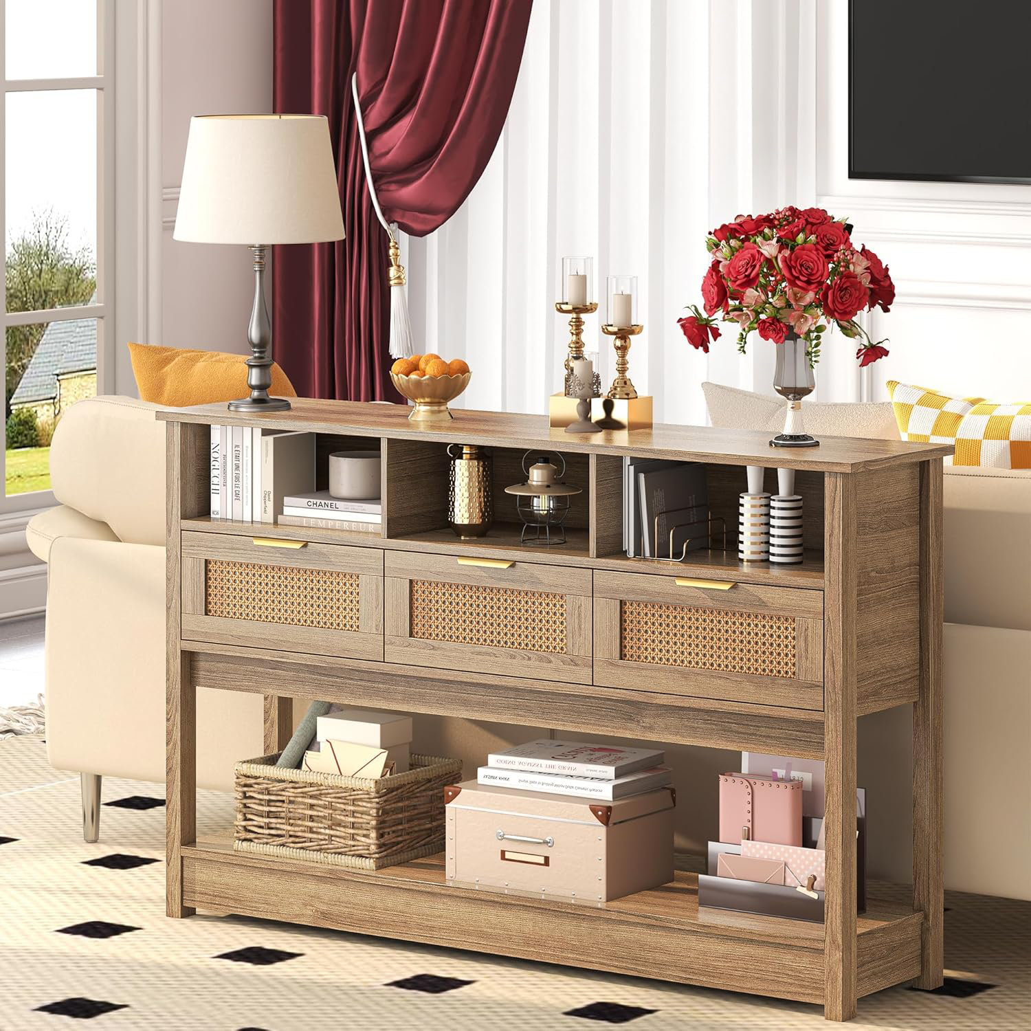 Bayou Breeze Rattan Console Table Entryway Table Sofa Table With ...