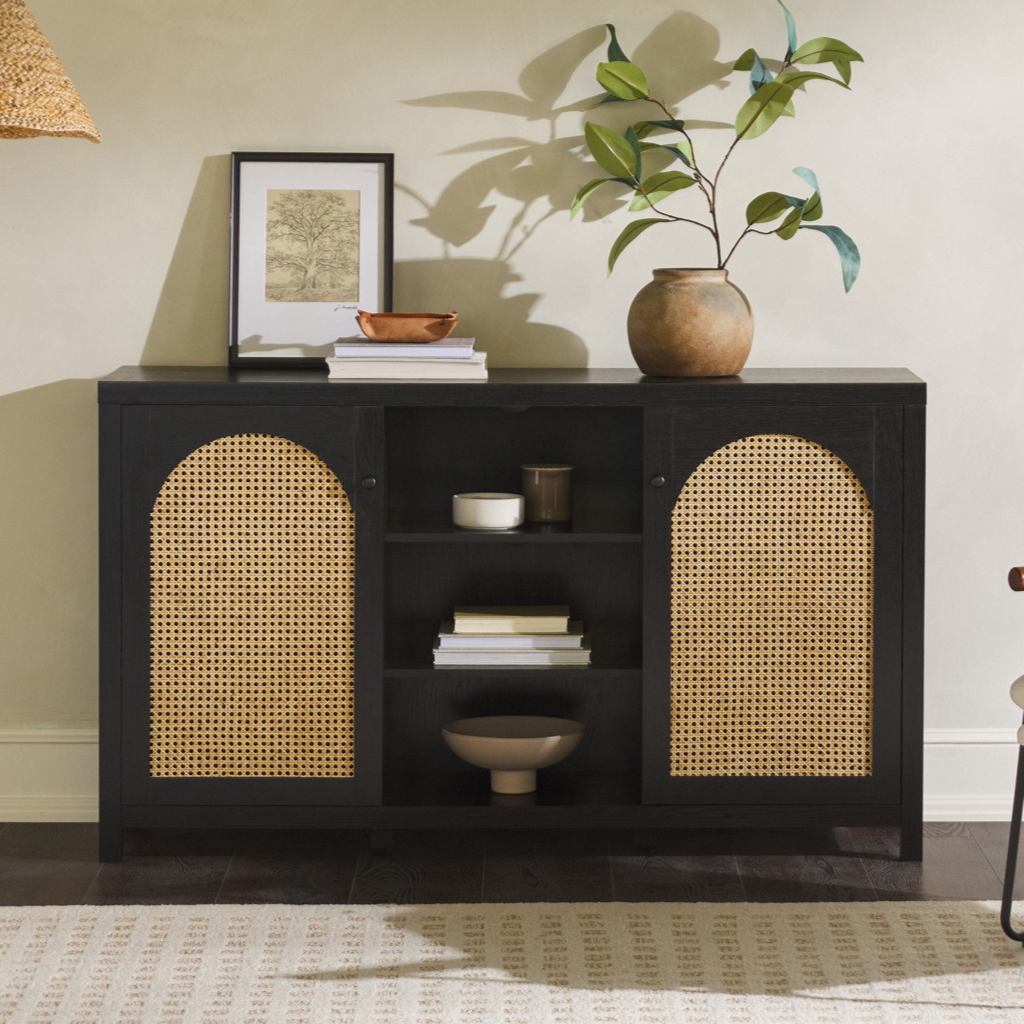 Bay Isle Home™ Transitional 58" 2-Door Sideboard With Arched Rattan ...