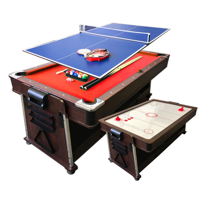 Simba USA Pool Table 7ft Red + Air Hockey + Table Tennis + Table ...