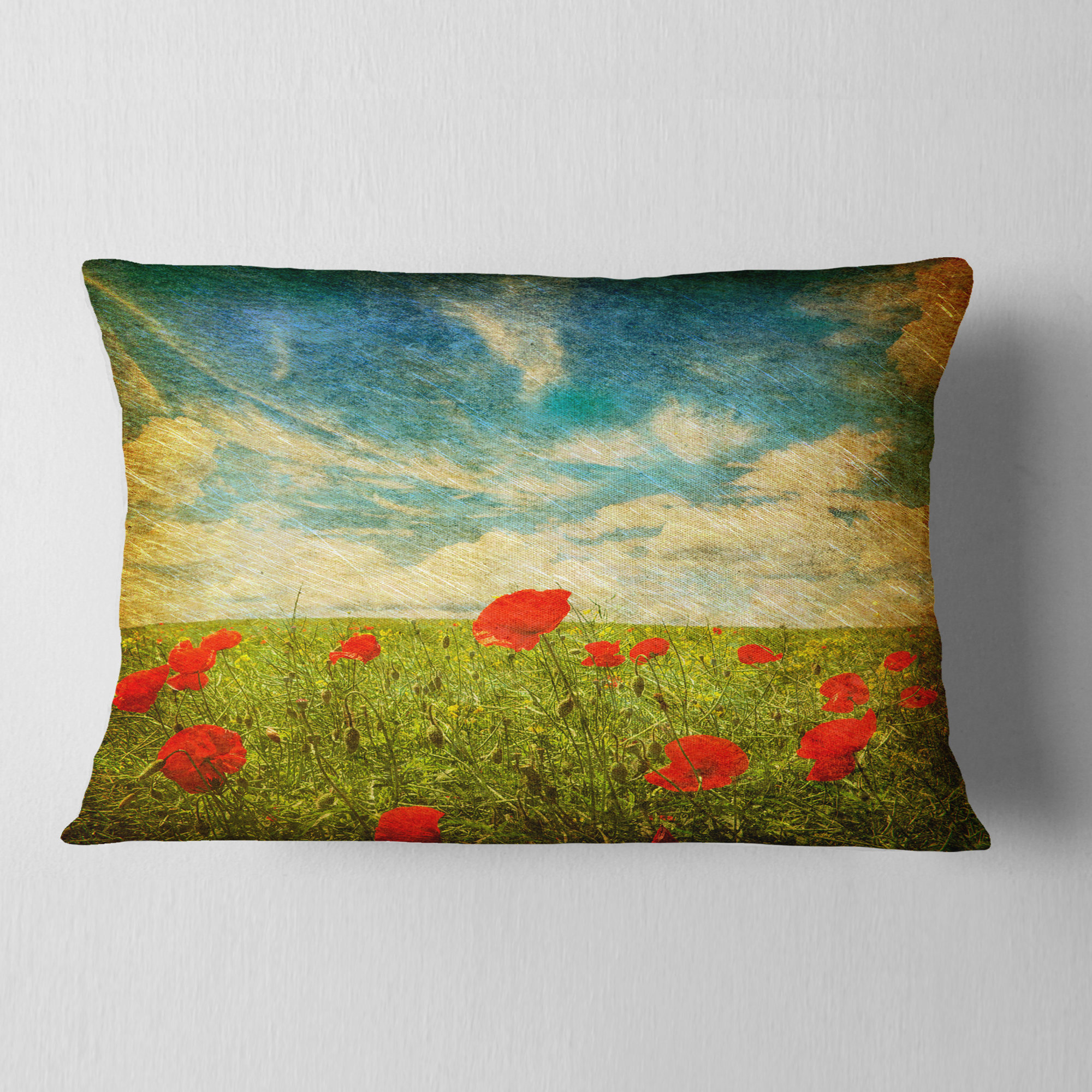 Design Art Sky Background with Red Poppies - Floral Printed Throw ...